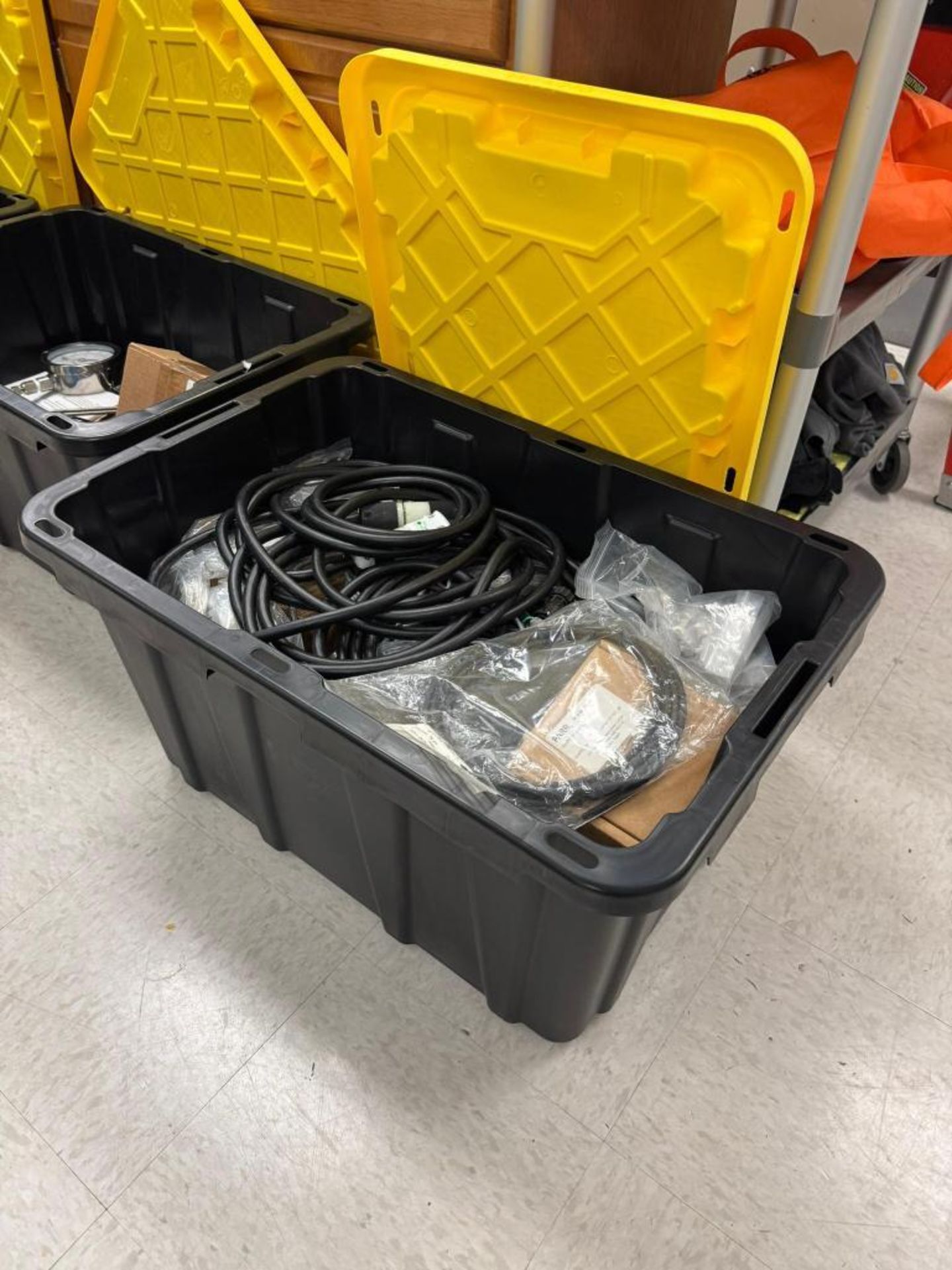 Lot Of Assorted Parr Parts. With (4) bins of stirrers, baskets, filter ...