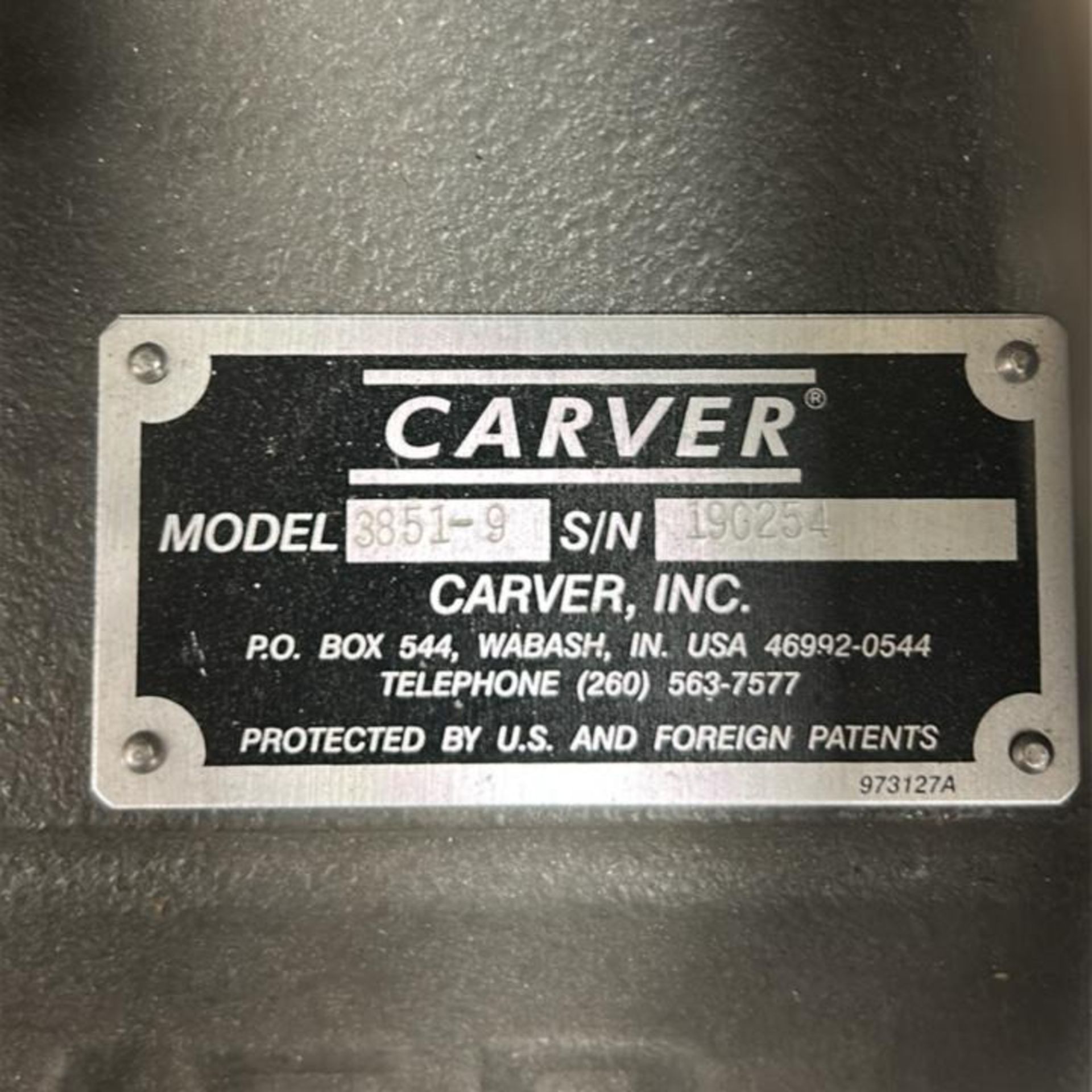 Carver Unheated 2 Post Manual Hydraulic Press, Model 3851-9, Serial ...