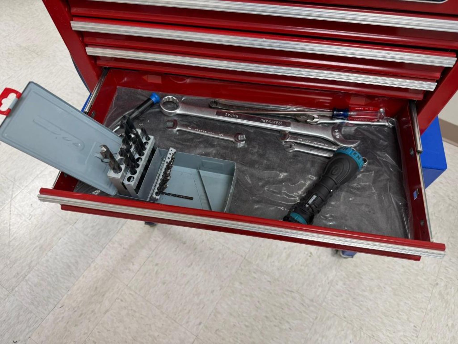 Westward 4 Drawer Tool Chest. With portable table & assorted tools.