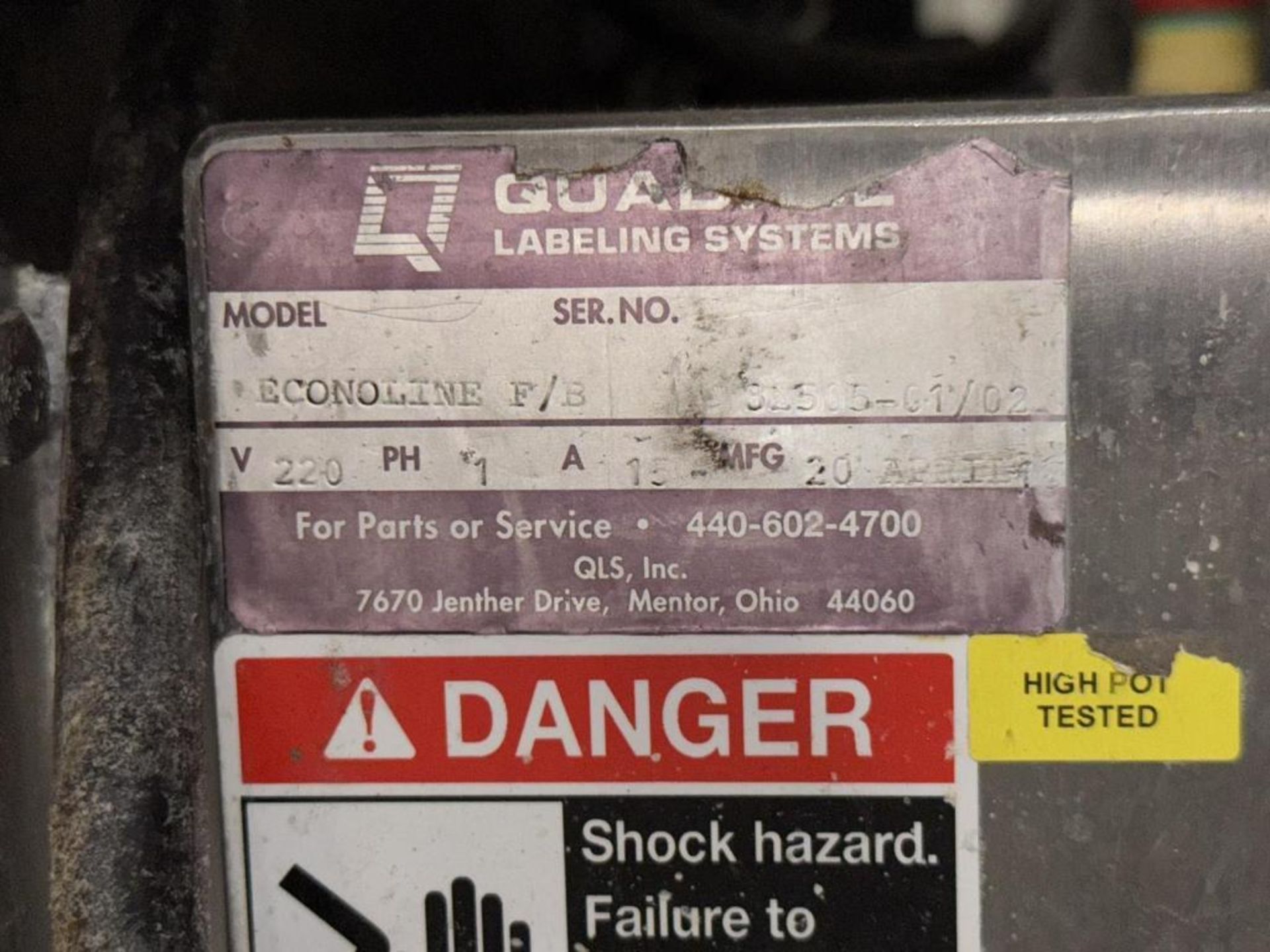 Quadrel labeling Systems Label Applicator, Model# Q105-Econoline-F/B ...