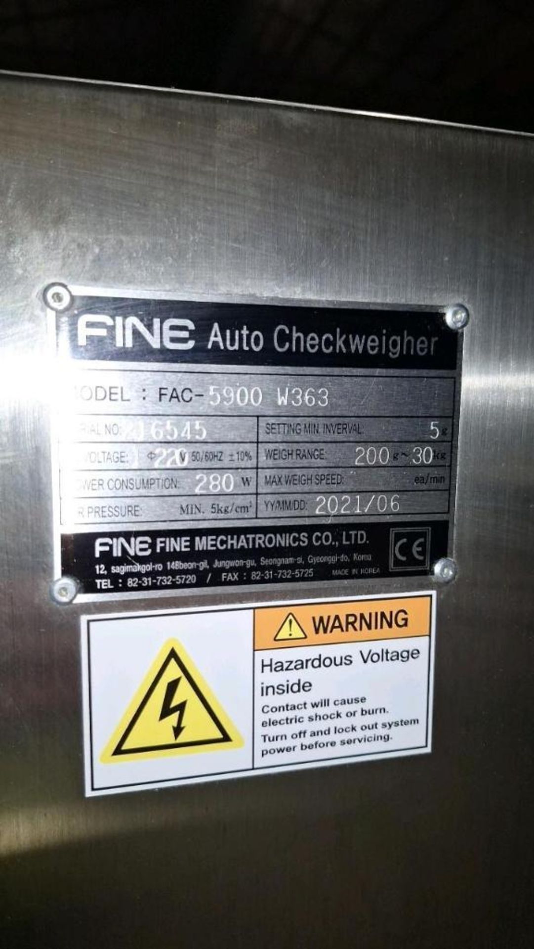 Fine Auto Carton Checkweigher, Model # 5900-W363.