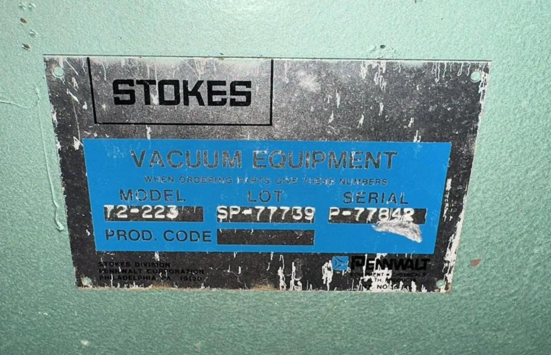 Stokes Freeze Dryer, Model 72-223, Lot# SP-77739, Serial# P-77842 ...