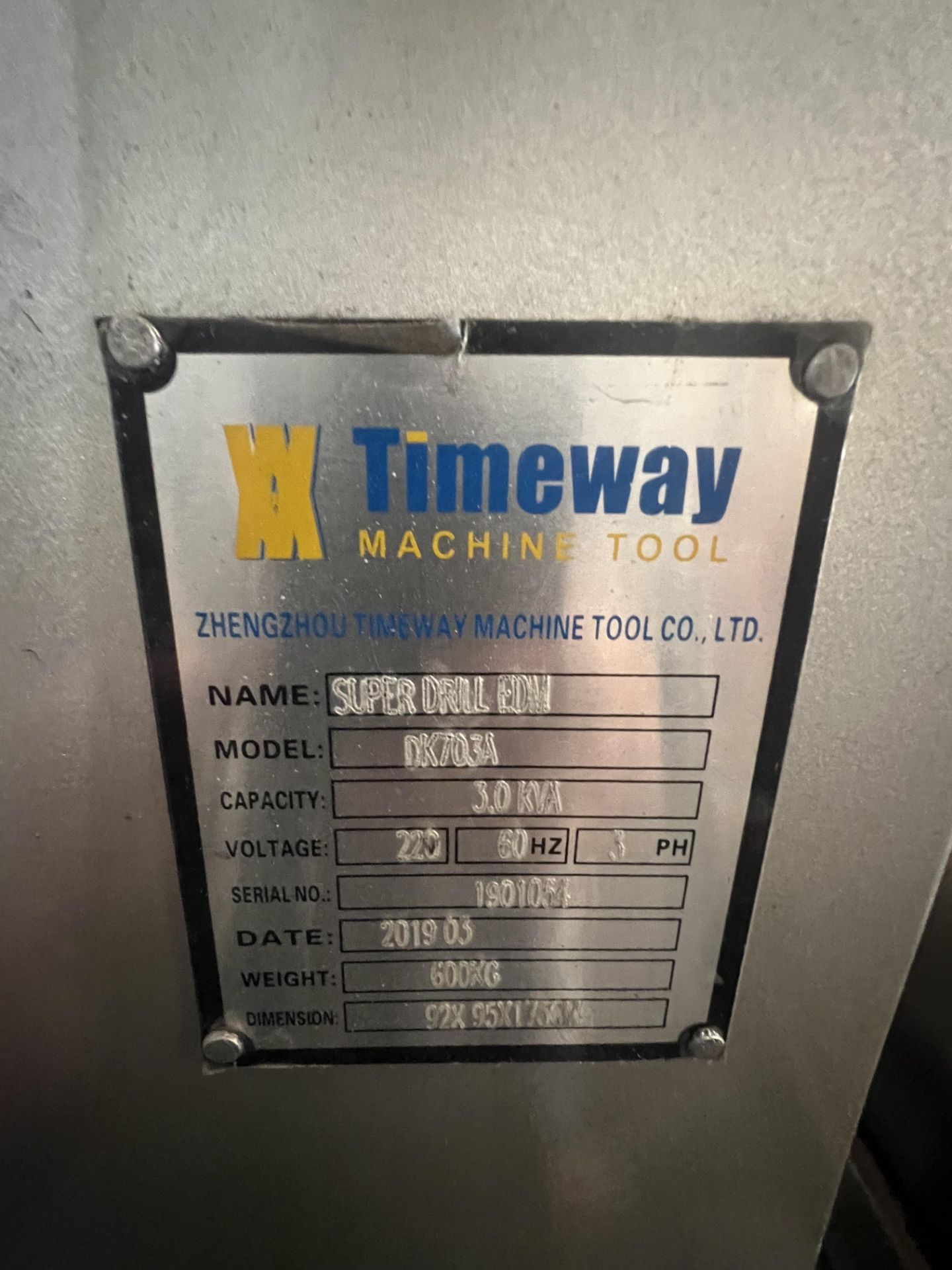 2019 TIMEWAY EDM SUPER DRILL MDL. DK703A SN. 1901054 220V 3PH