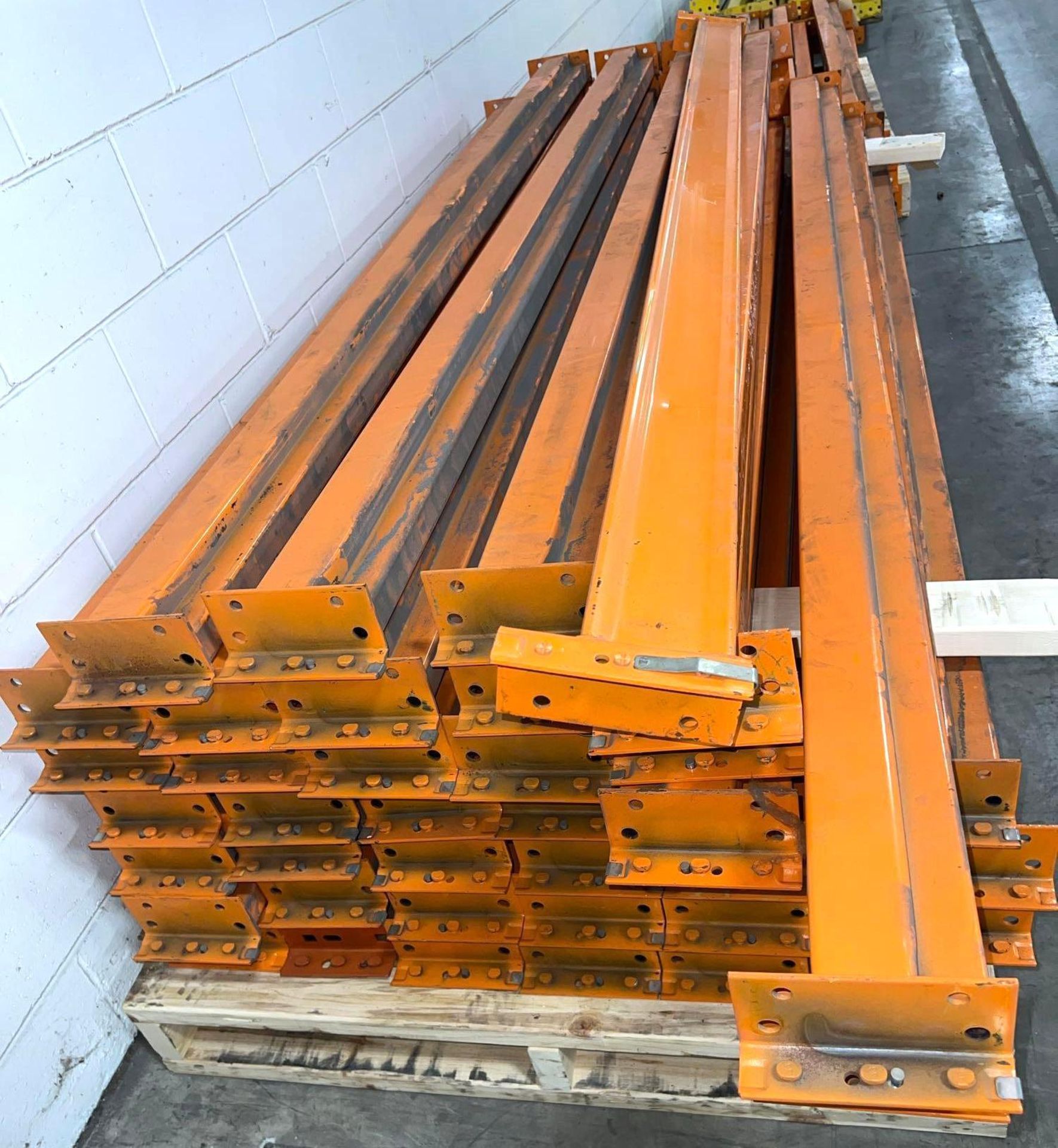 Lot of (41) 4in x 96in Pallet racking Beams Teardrop