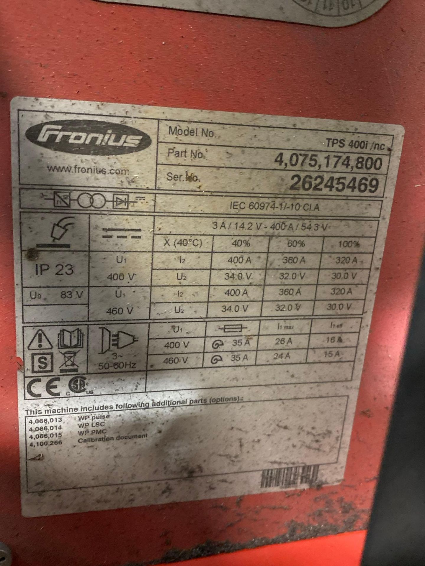 Loading Fee: $40 Fronius TPS 400i Mig Welder w/ Fronius WF 25i Wire ...