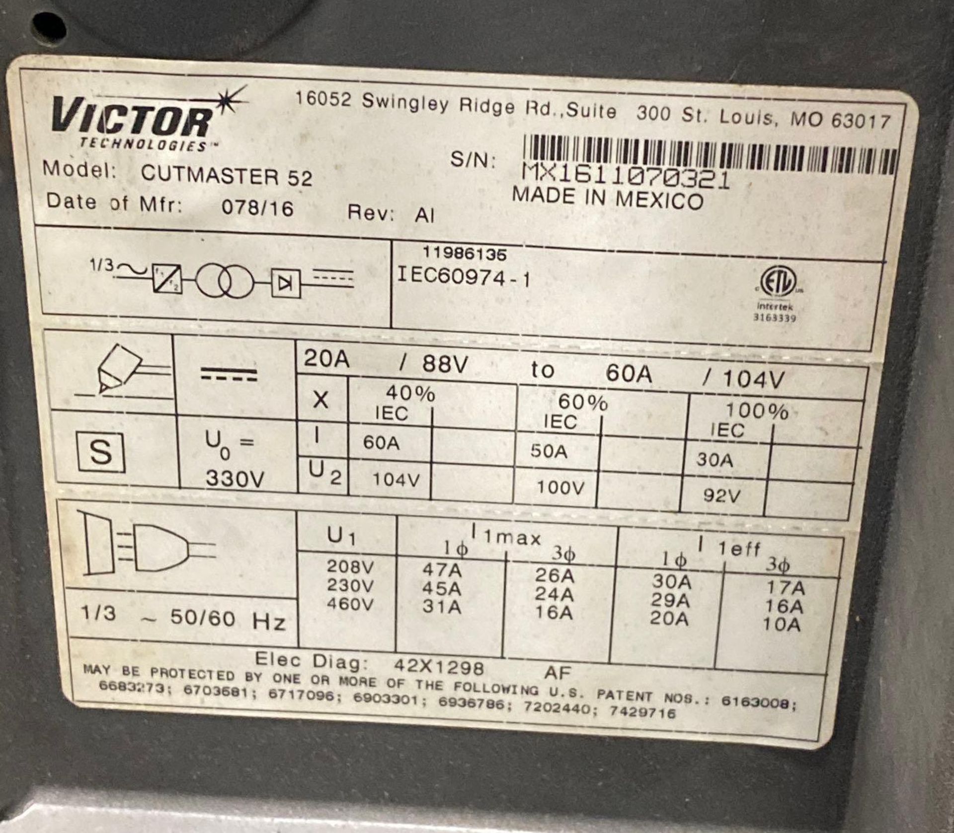 Victor 52 Cutmaster Thermal Dynamics Plasma Torch Model 52 Cutmaster w ...