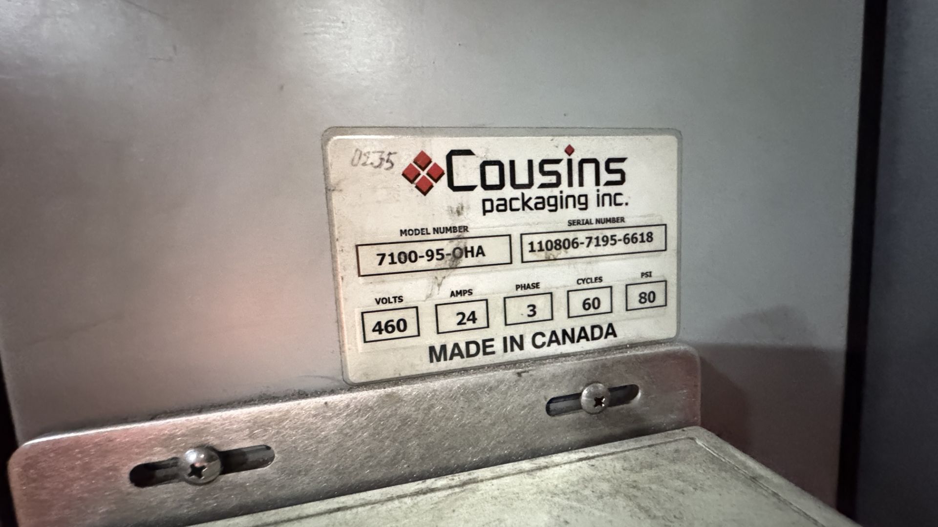 Cousins Pallet Stretch Shrink Wrapper, model 7100-95-OHA, s/n 020209 ...