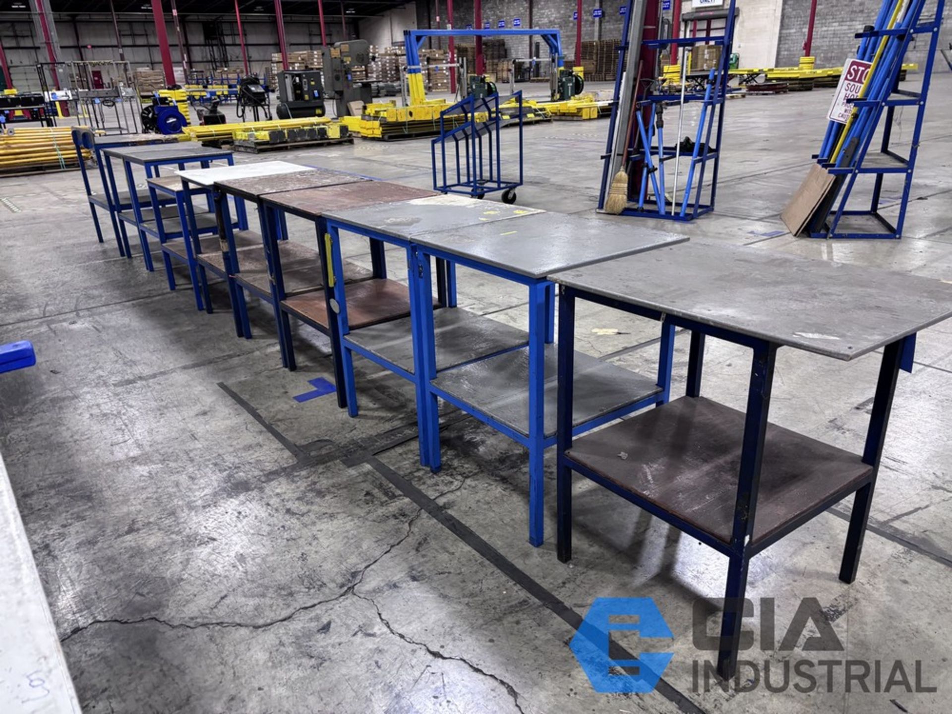 MISC. HD STEEL FRAME TABLES, 24" X 24" AND 33" X 26"