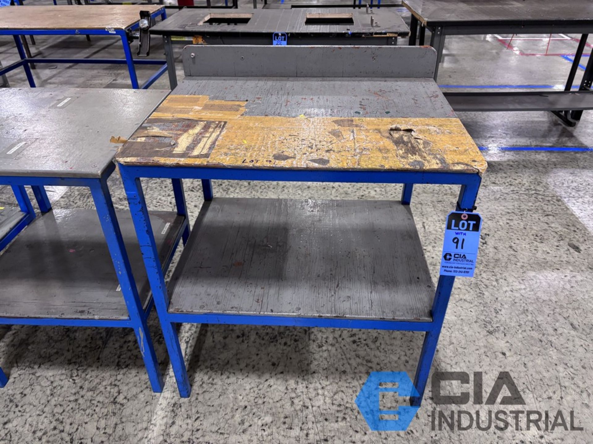 MISC. HD STEEL FRAME TABLES, 24" X 24" AND 33" X 26"