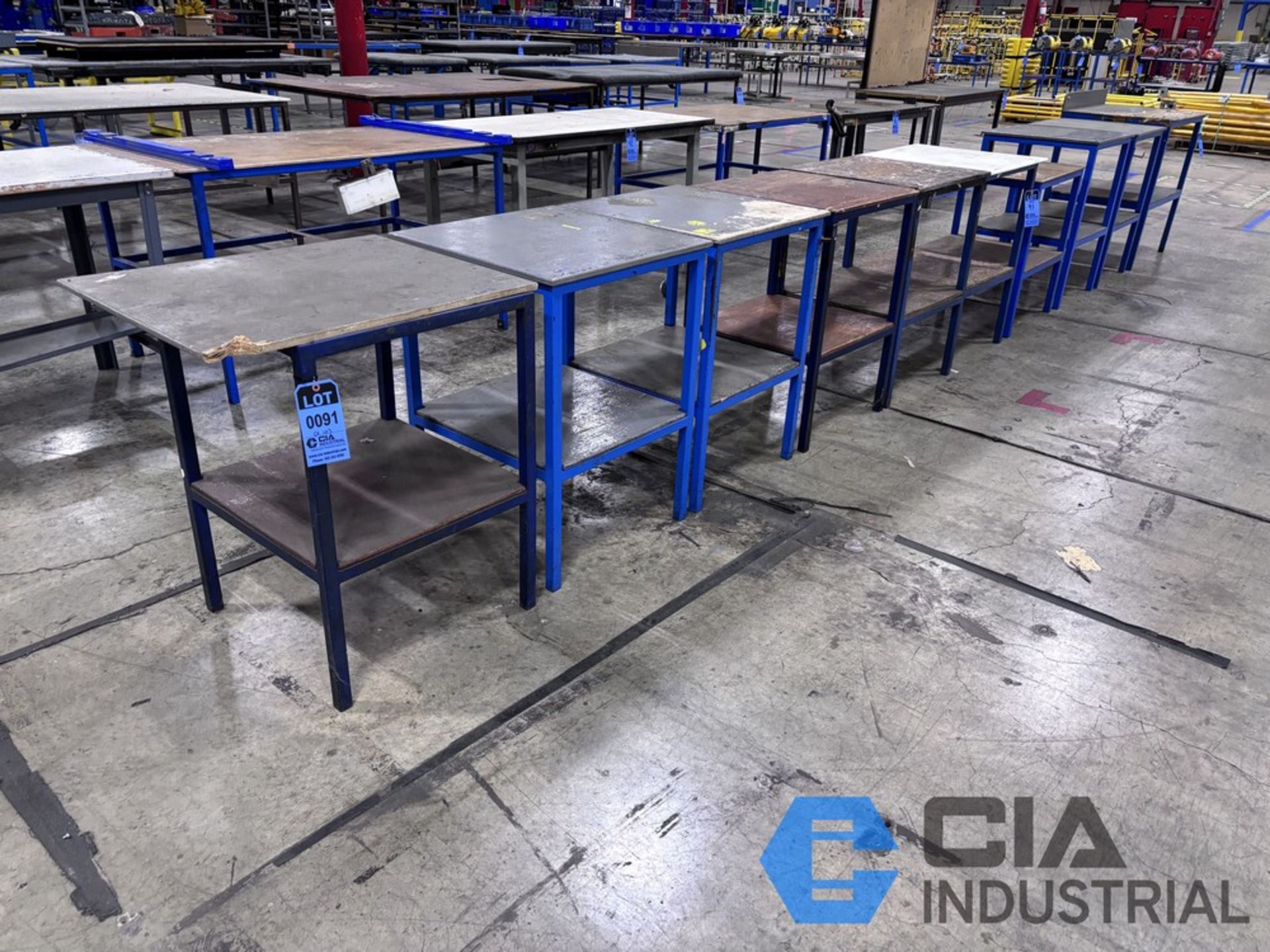 MISC. HD STEEL FRAME TABLES, 24" X 24" AND 33" X 26"