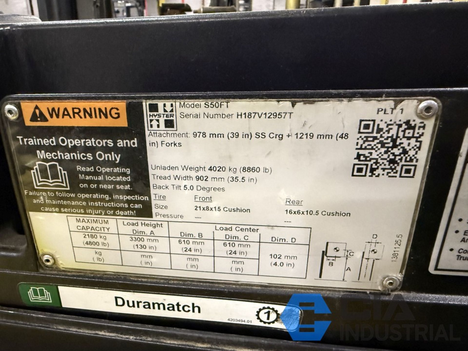 2021 - 5,000 LB. HYSTER MODEL S50FT LPG SOLID TIRE FORKLIFT, Green Tag ...