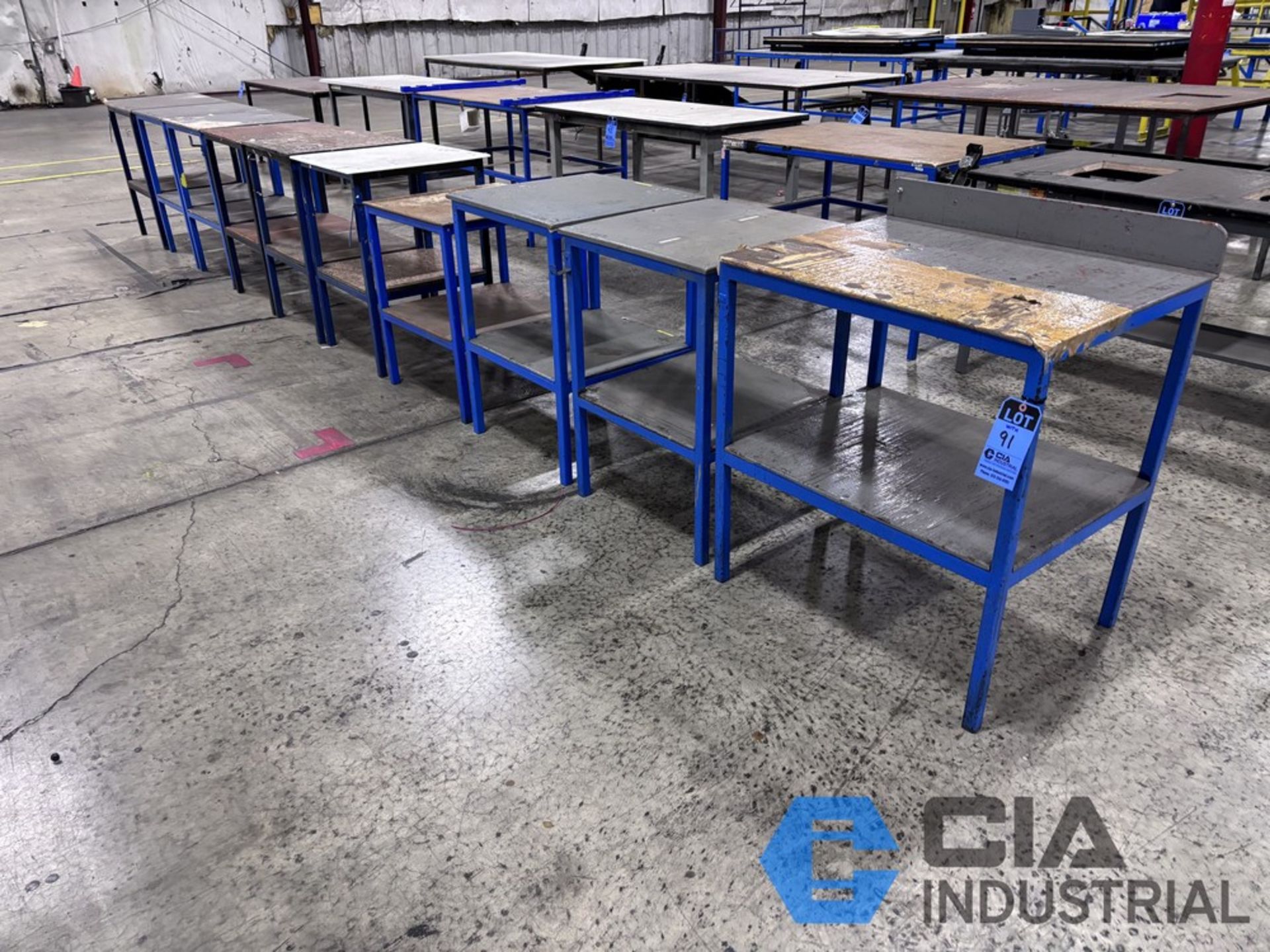 MISC. HD STEEL FRAME TABLES, 24" X 24" AND 33" X 26"
