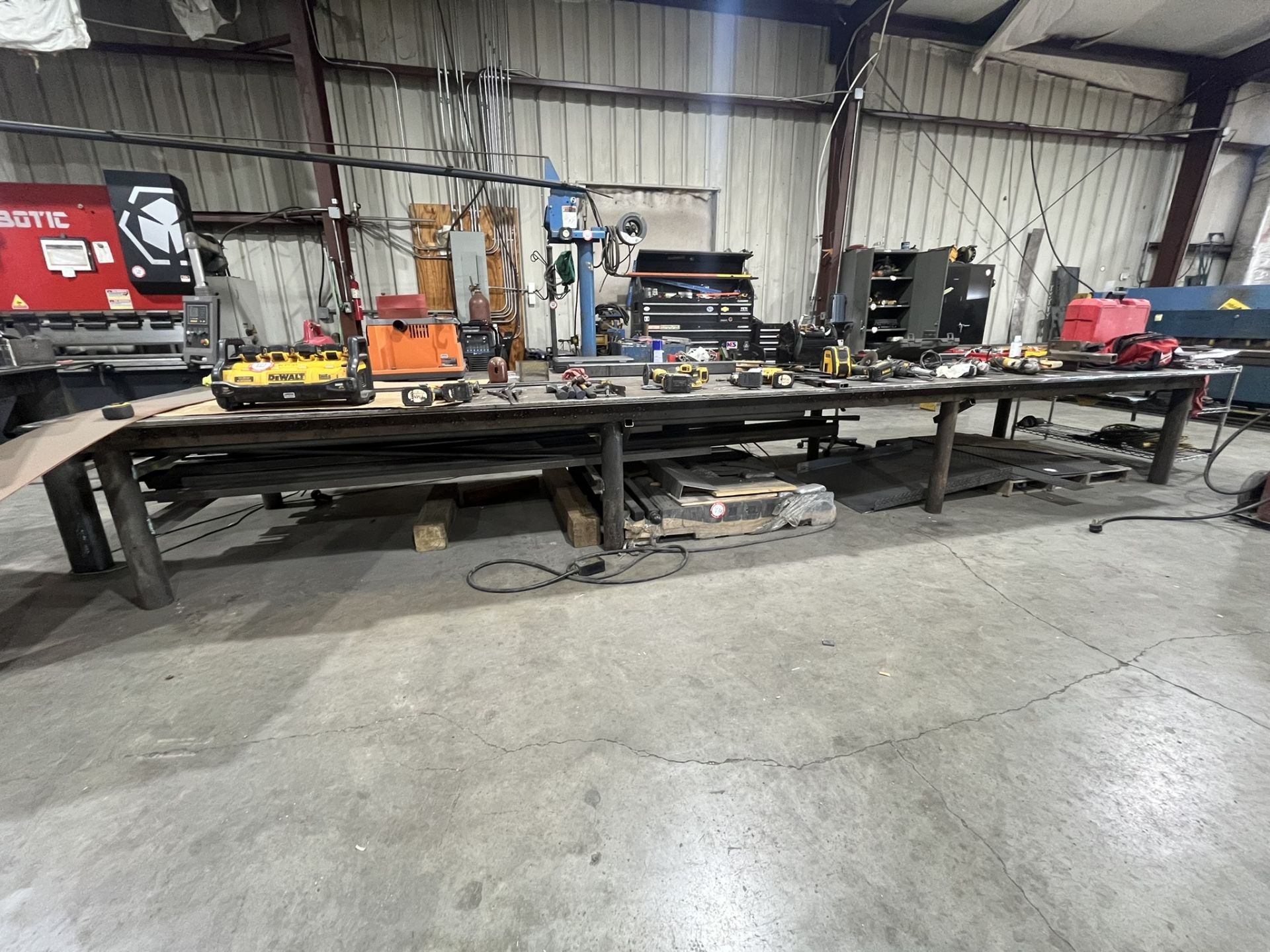 Custom Built Steel Shop/Welding Table, 20' L x 5" W, Includes Scrap ...