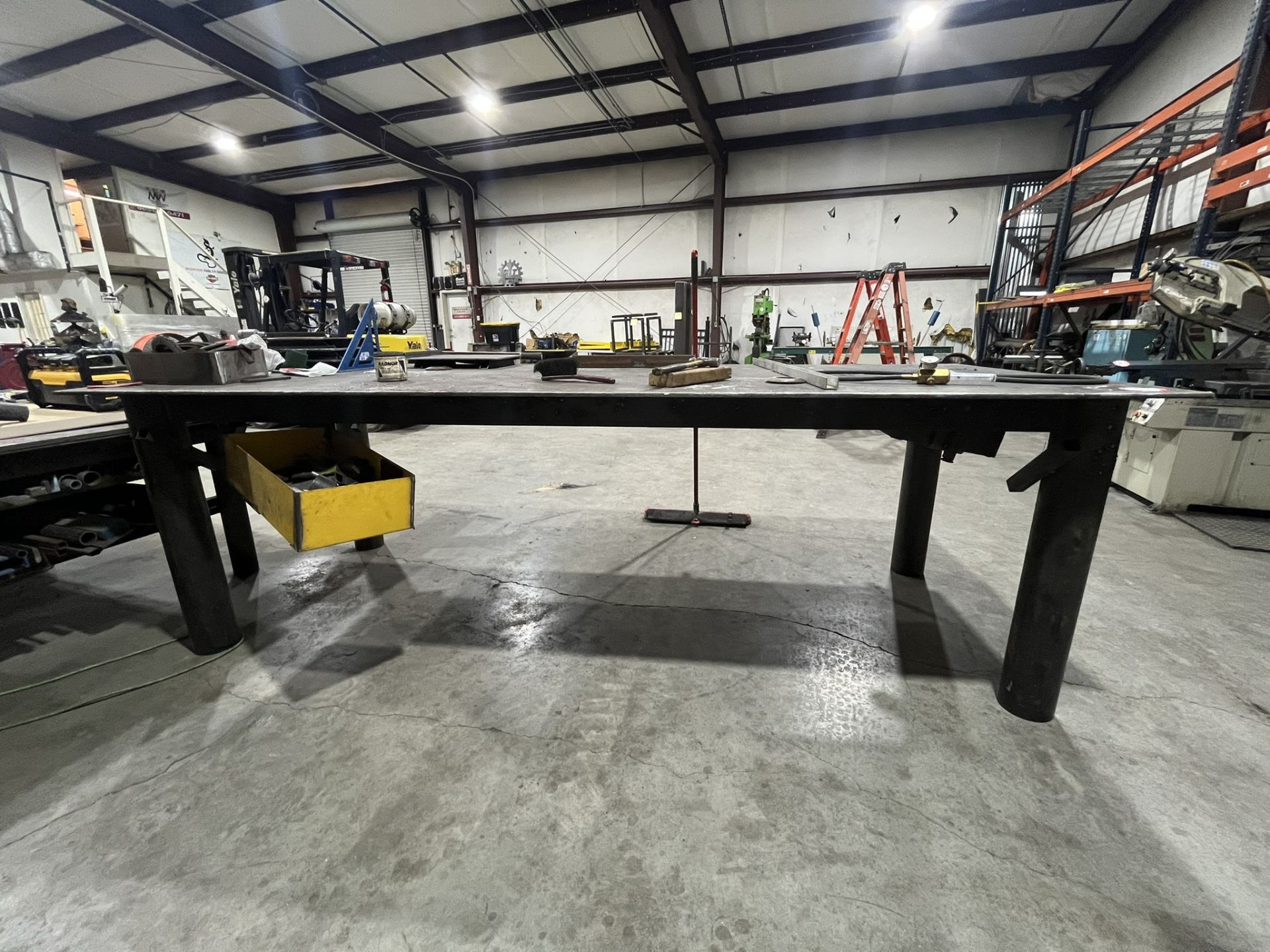 Large Custom Made Steel Shop Table 10 ft L x 4 ft W x 38 in H