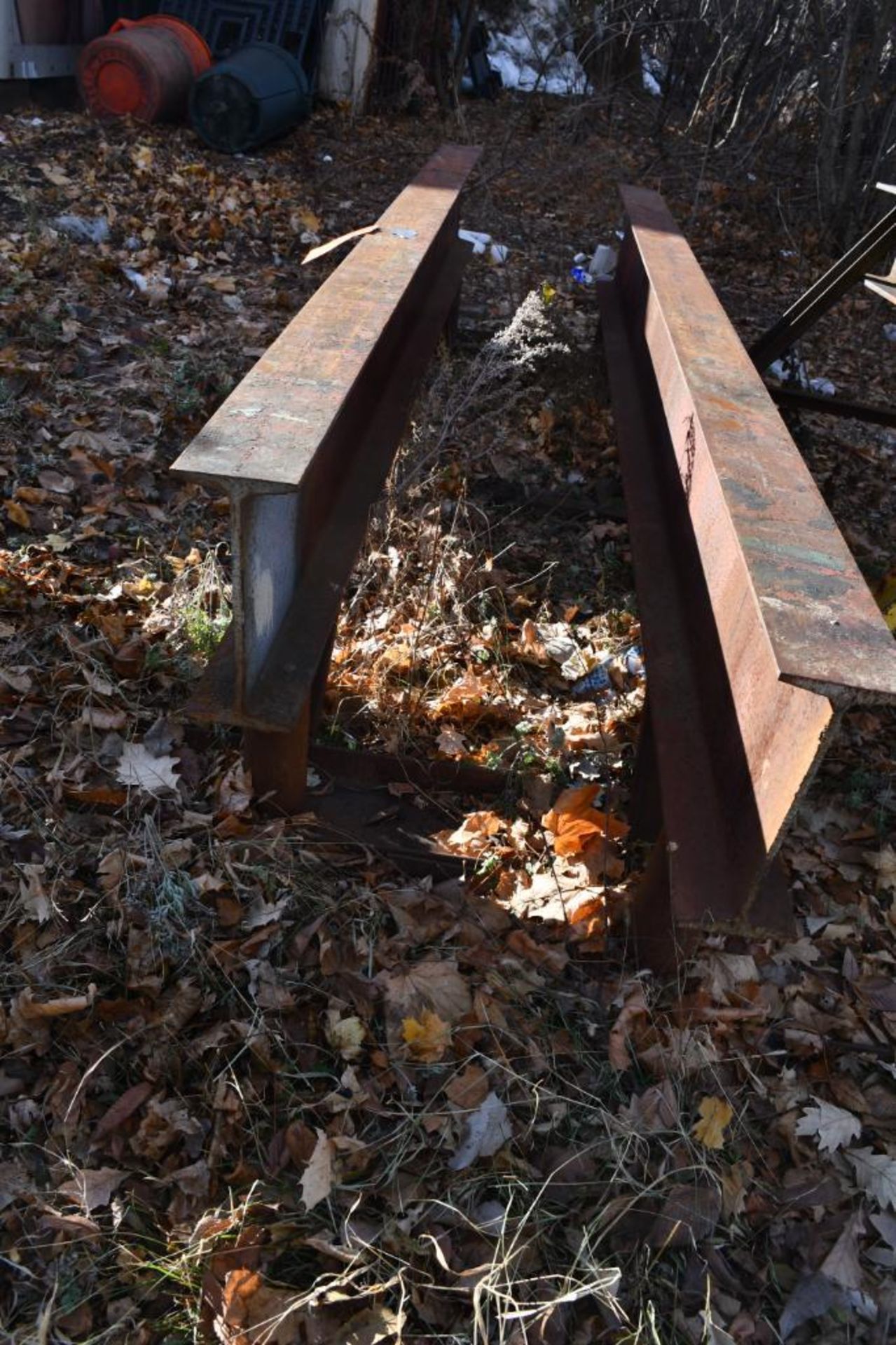 PAIR OF HEAVY DUTY I BEAM STANDS, 105"L x 5"W x 24"H