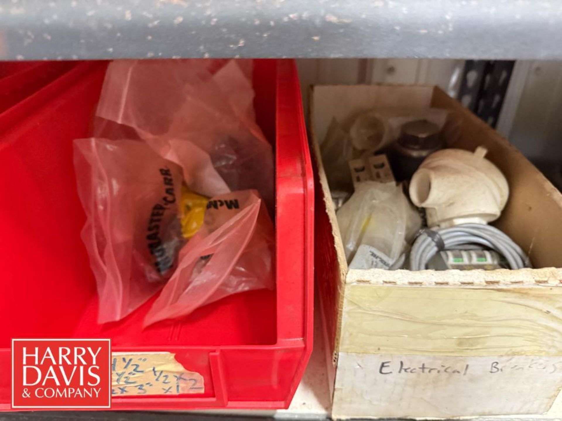 Shelf with Contents, Including: Vat Parts, Pump Parts, Valves, Fittings ...