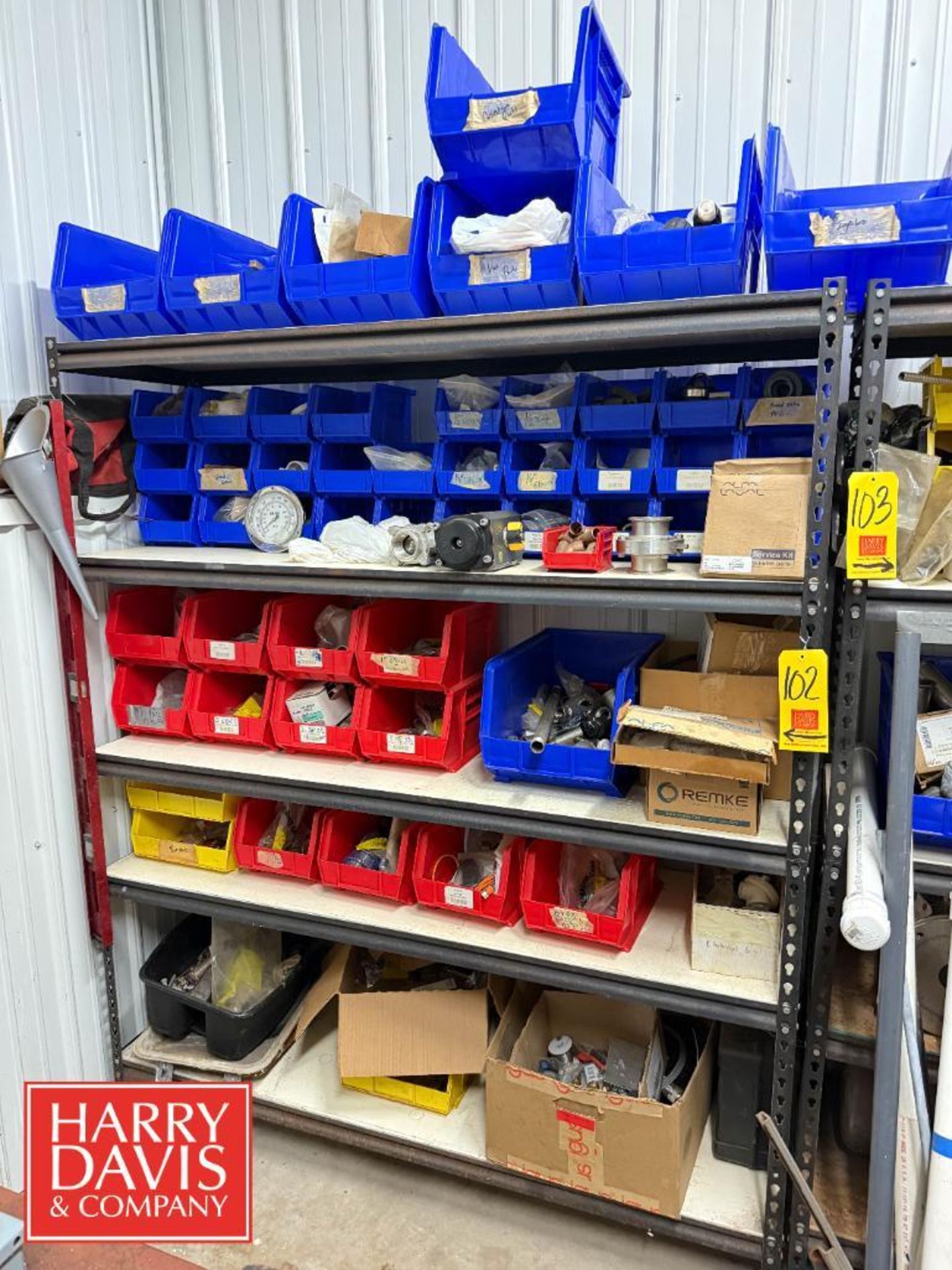 Shelf with Contents, Including: Vat Parts, Pump Parts, Valves, Fittings ...