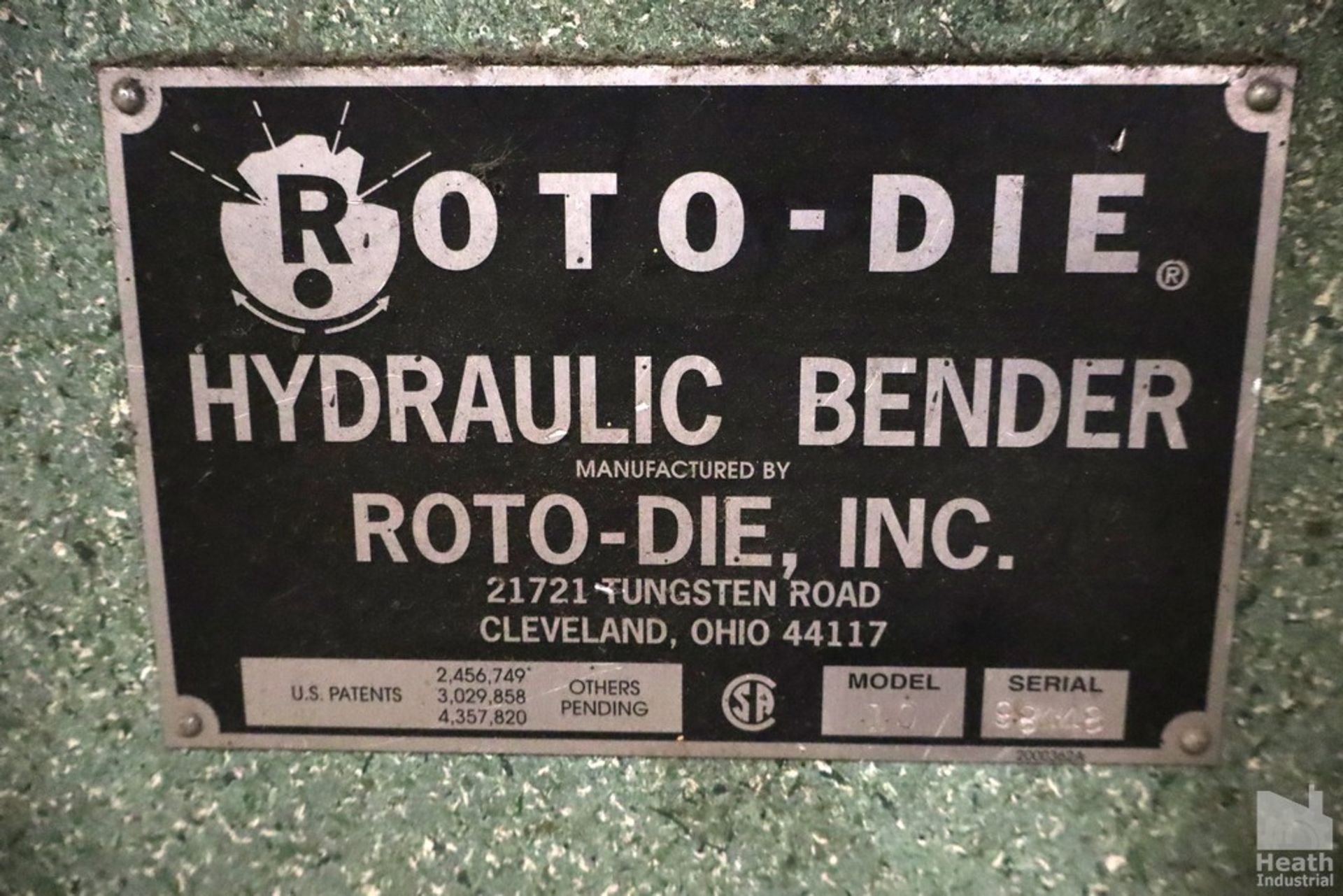 ROTO-DIE MODEL 10 10' HYDRAULIC BENDER-S/N 98448 WITH 29" REAR SUPPORT