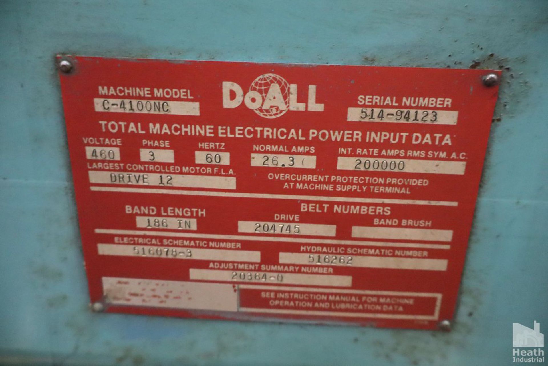 DOALL MODEL C-4100 NC 16" AUTOMATIC PROGRAMMABLE BANDSAW WITH 1.5 ...