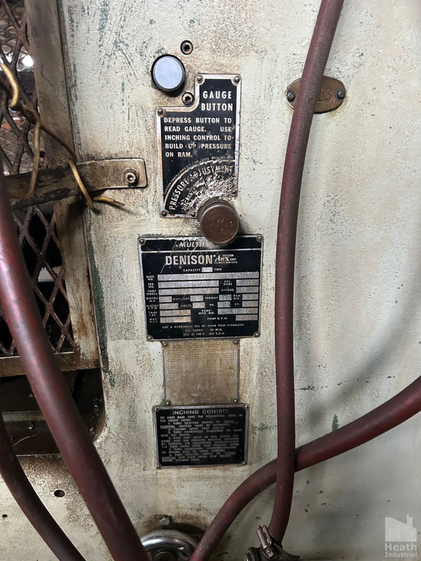 DENISON MODEL T100MC20955D268D276J A72IT106RS209 10 TON HYDRAULIC PRESS ...