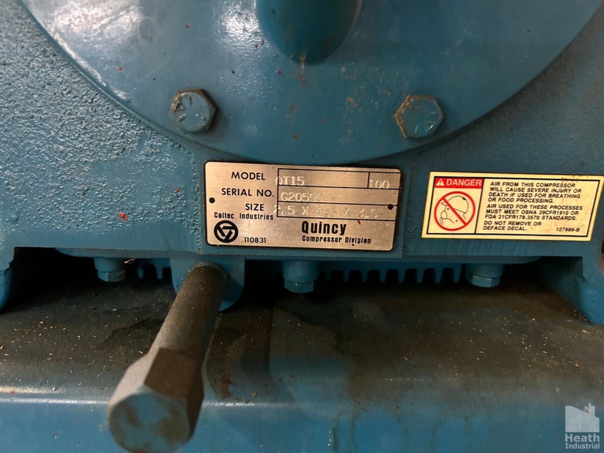 QUINCY MODEL QT-10 10 HP HORIZONTAL TANK MOUNTED AIR COMPRESSOR S/N ...