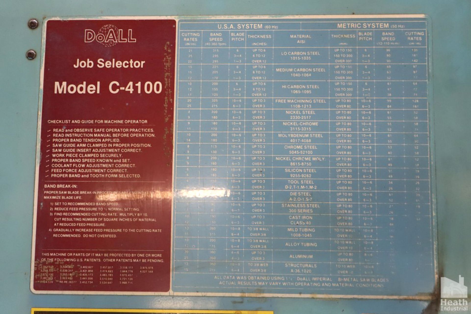 DOALL MODEL C-4100 NC 16" AUTOMATIC PROGRAMMABLE BANDSAW WITH 1.5 ...