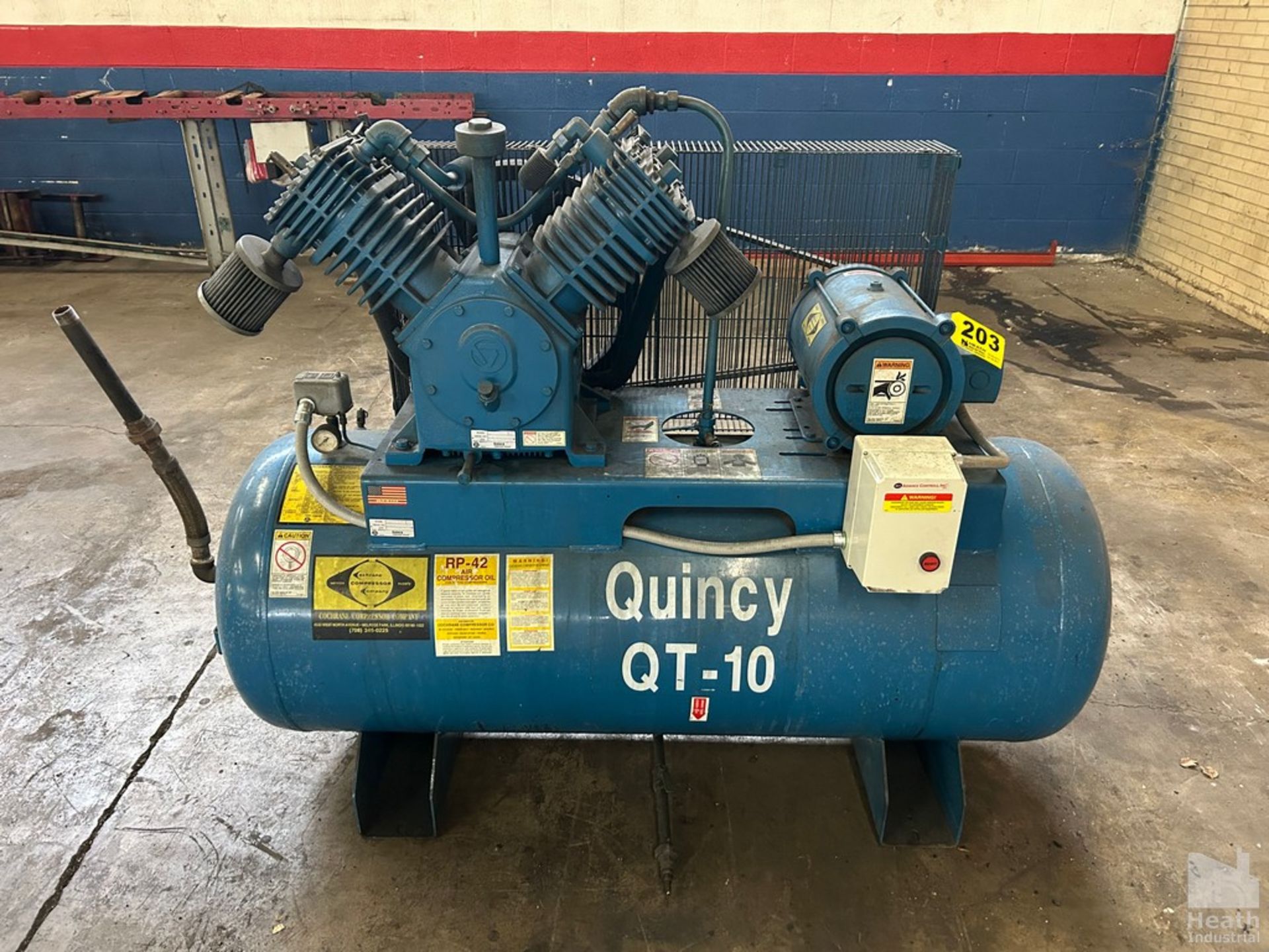 QUINCY MODEL QT-10 10 HP HORIZONTAL TANK MOUNTED AIR COMPRESSOR S/N ...