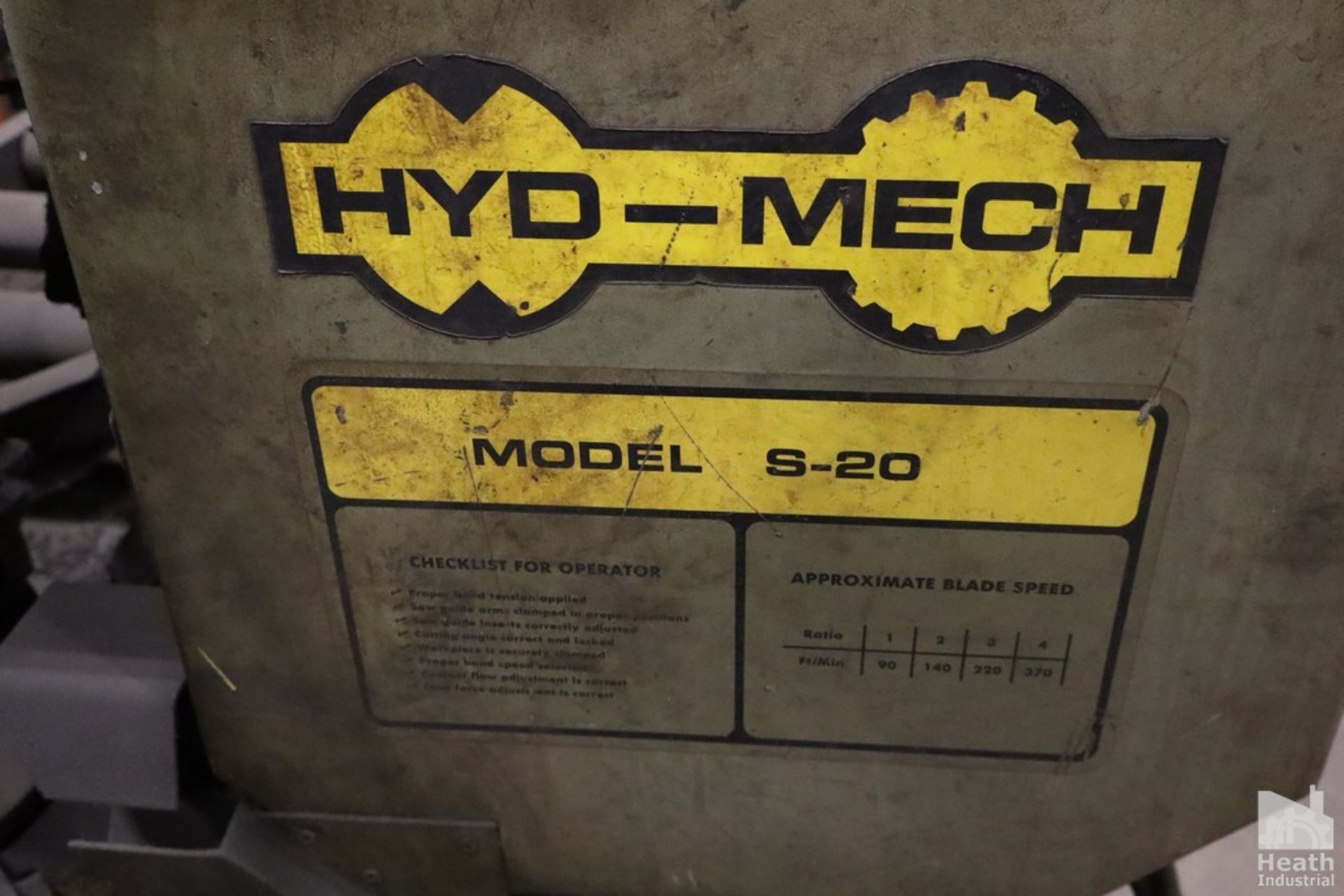 HYD-MECH 10" X10" MODEL S-20 HORIZONTAL BAND SAW, S/N 20494787