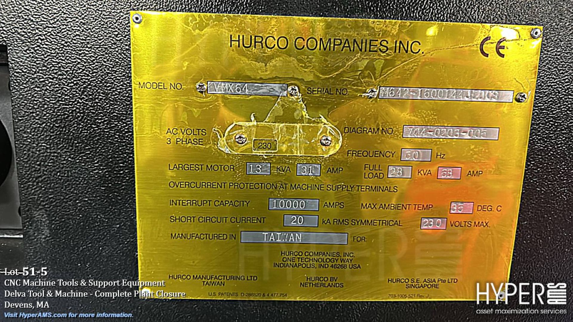 Hurco VMX64 CNC Vertical Machining Center, 3-Axis, 30 HP, Control ...