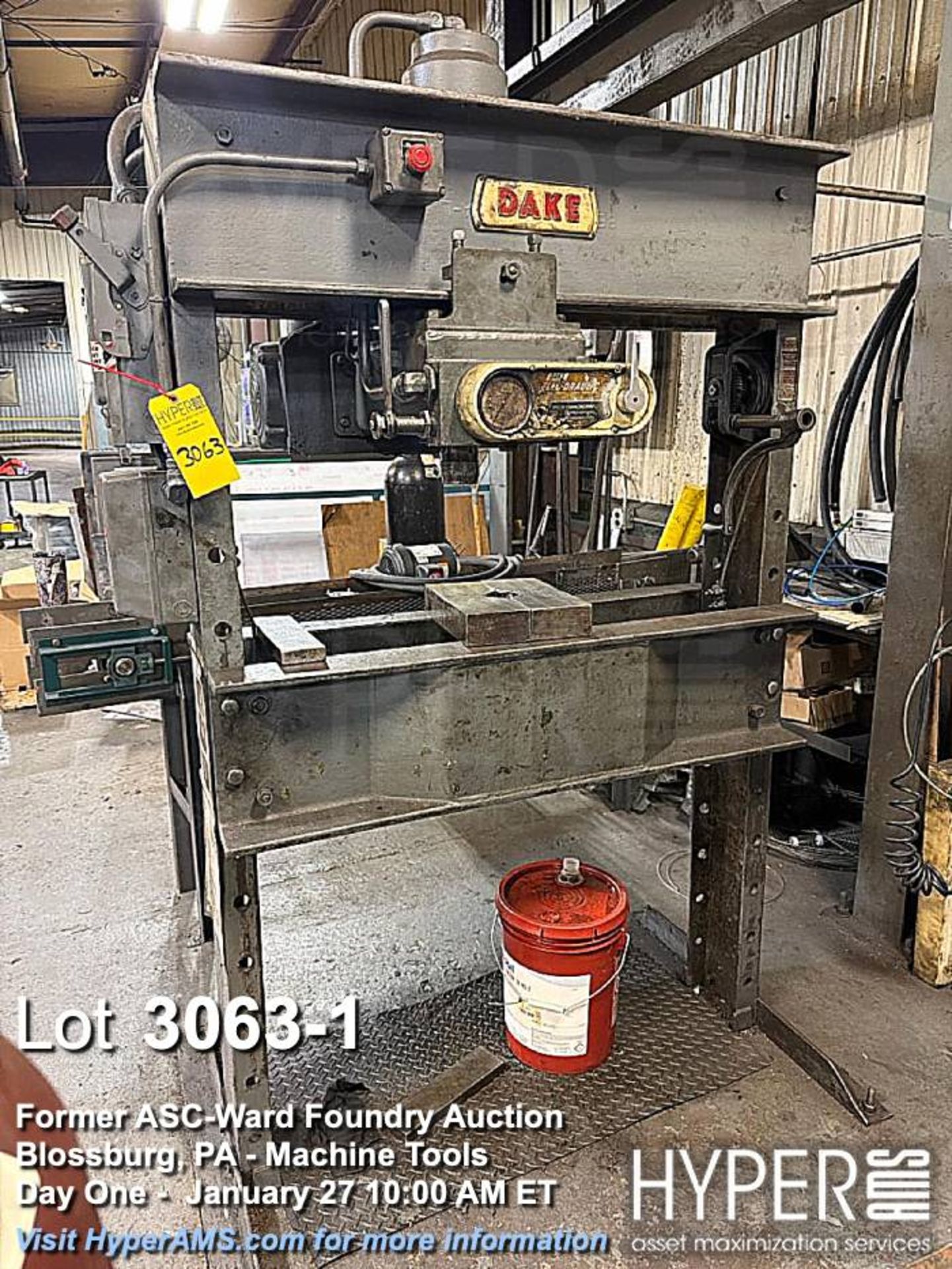 Dake Hydraulic Press, featuring a 50 tons capacity, 5 HP motor, 220 ...