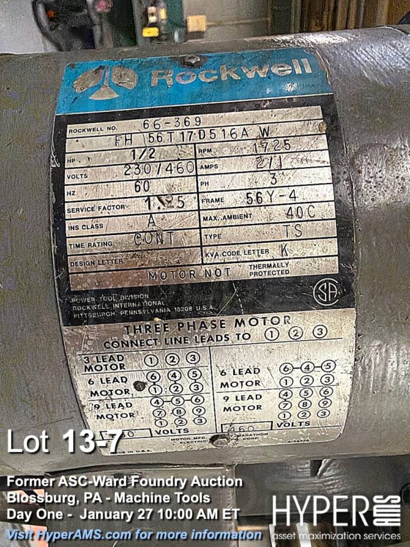 Rockwell Delta 66-369 Drill Press, 1/2 HP, 230/460V, 3 Phase, 1725 RPM ...