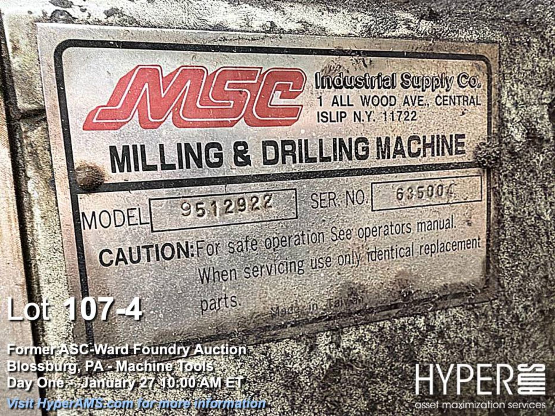 MSC Milling and Drilling Machine, Model 9512922, approximately 1 HP ...