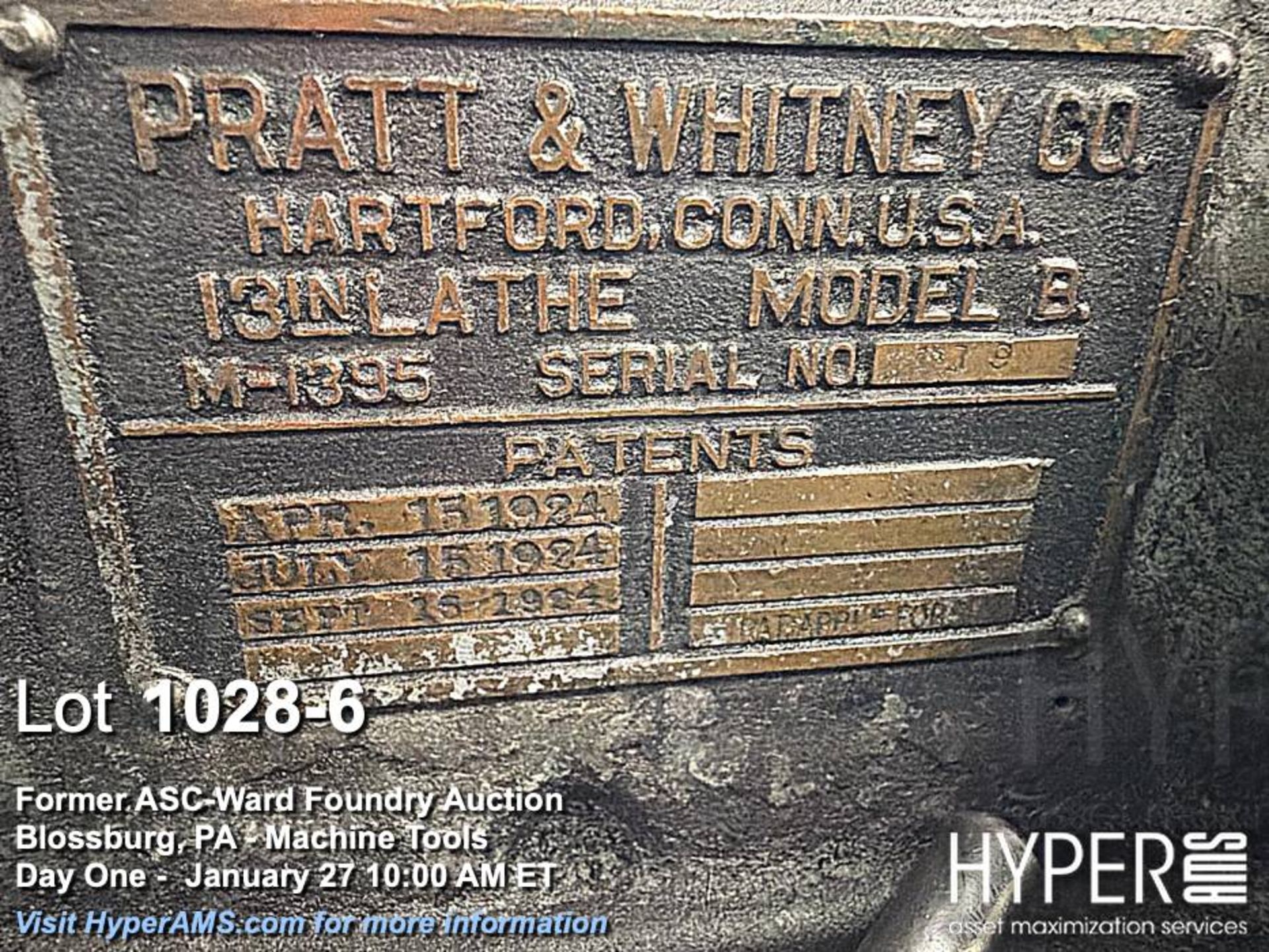 Pratt & Whitney Metal Lathe Model B, Serial No. 79, Circa 1924, Swing ...