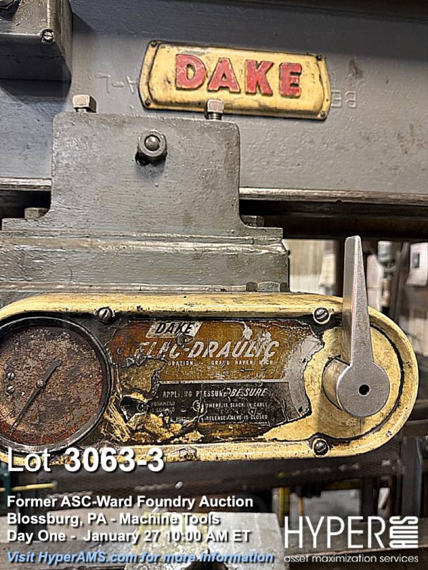 Dake Hydraulic Press, featuring a 50 tons capacity, 5 HP motor, 220 ...