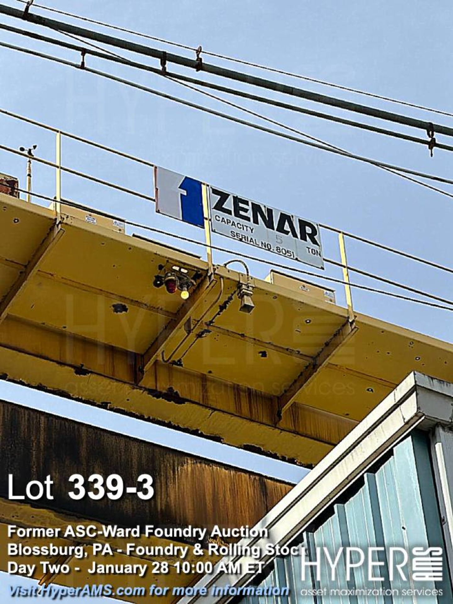 2006 Zenar 5 ton top running bridge crane s/n 8051, 50' span, cab ...