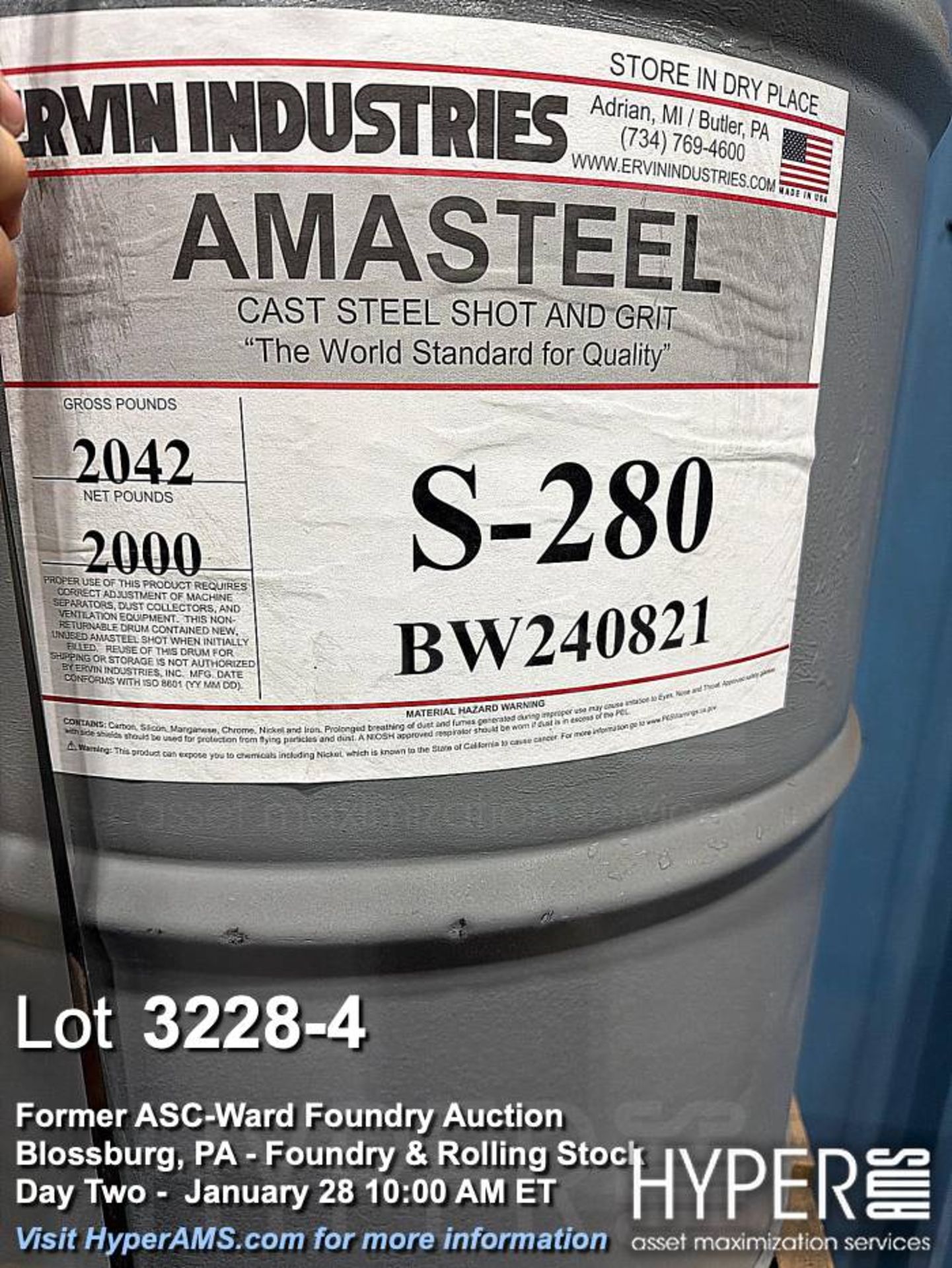 Ervin Industries S-280 Cast Steel Shot and Grit, 2000 lbs net weight ...