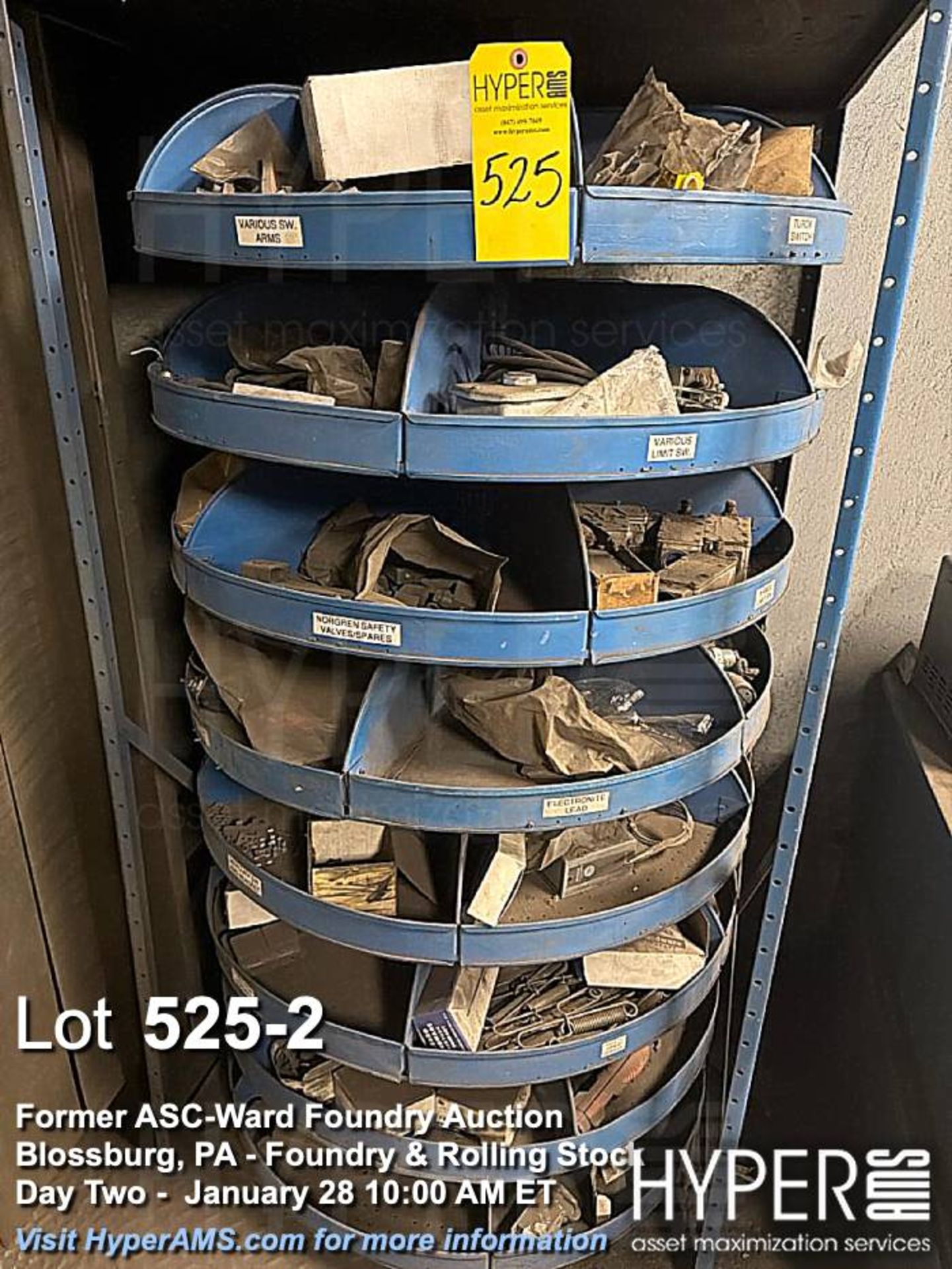 Industrial Storage Rack with Assorted Electrical Components, rotating ...