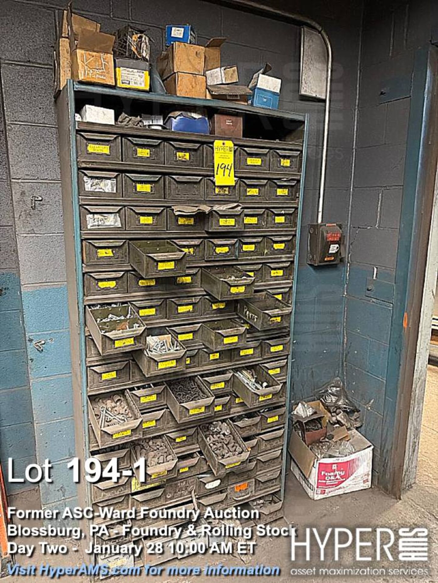 Industrial Metal Hardware Storage Cabinet, with contents fasteners, etc.
