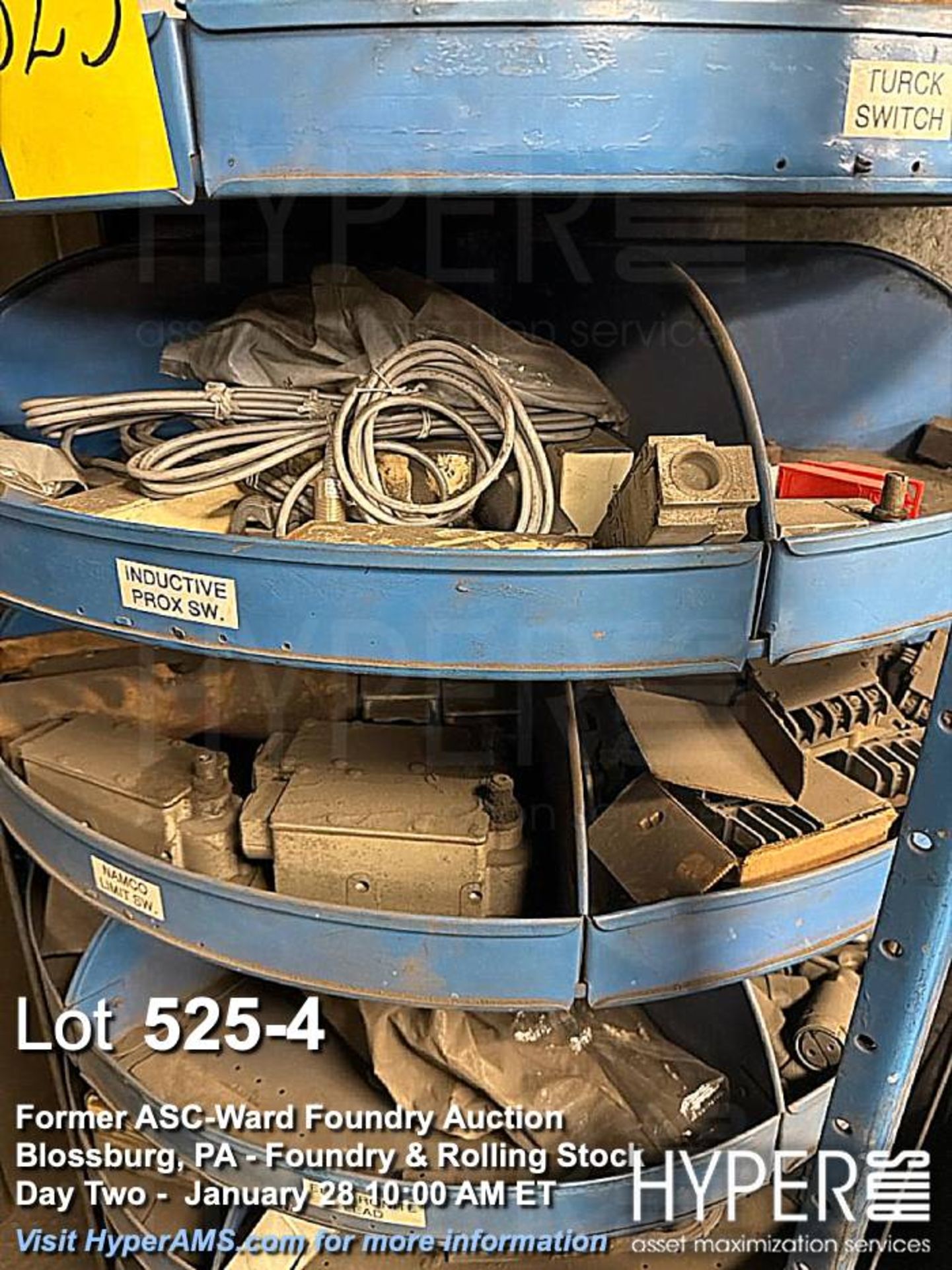 Industrial Storage Rack with Assorted Electrical Components, rotating ...