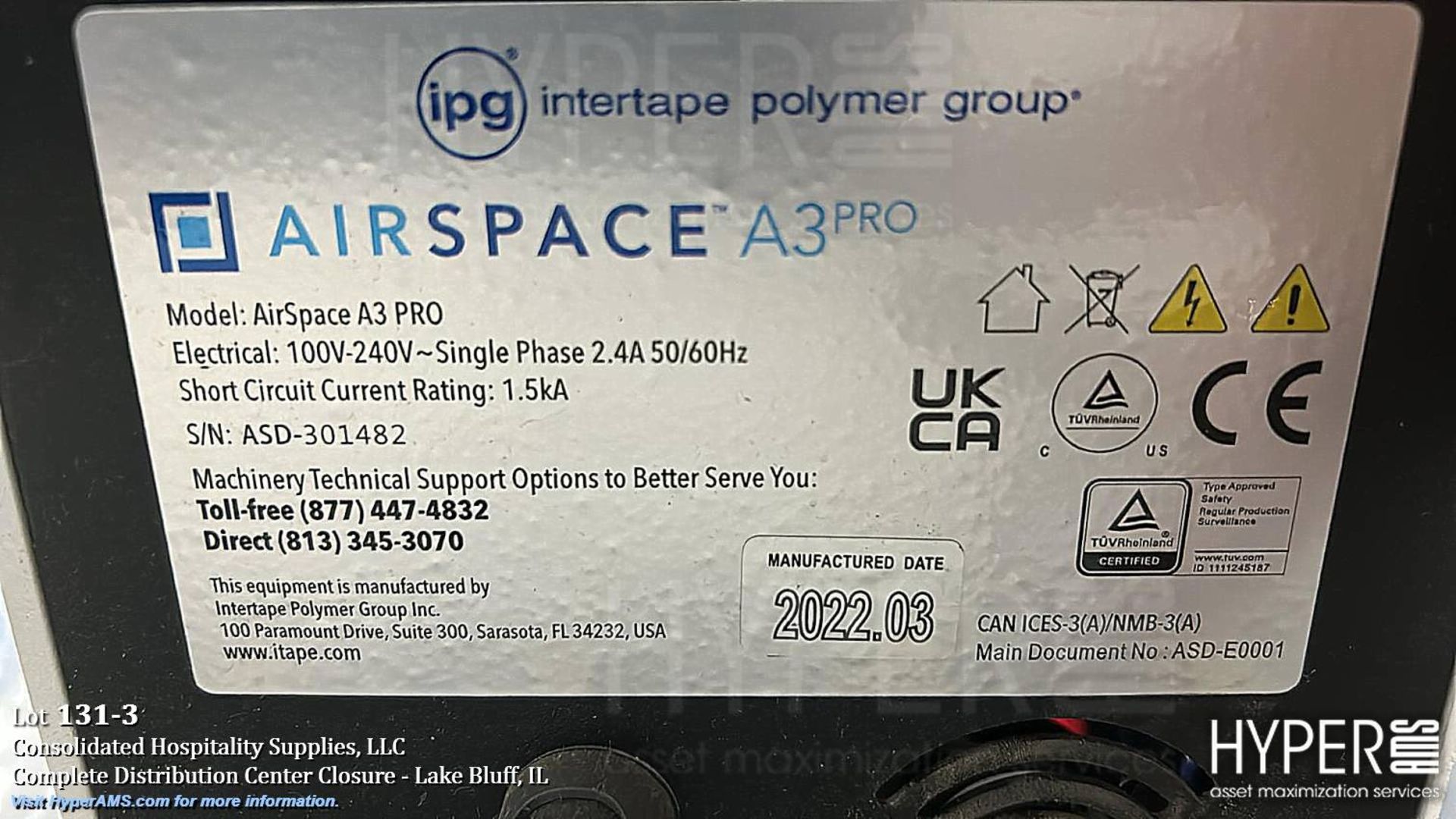 Intertape Polymer Group A3 PRO Air Cushion Machine, Power Requirements ...