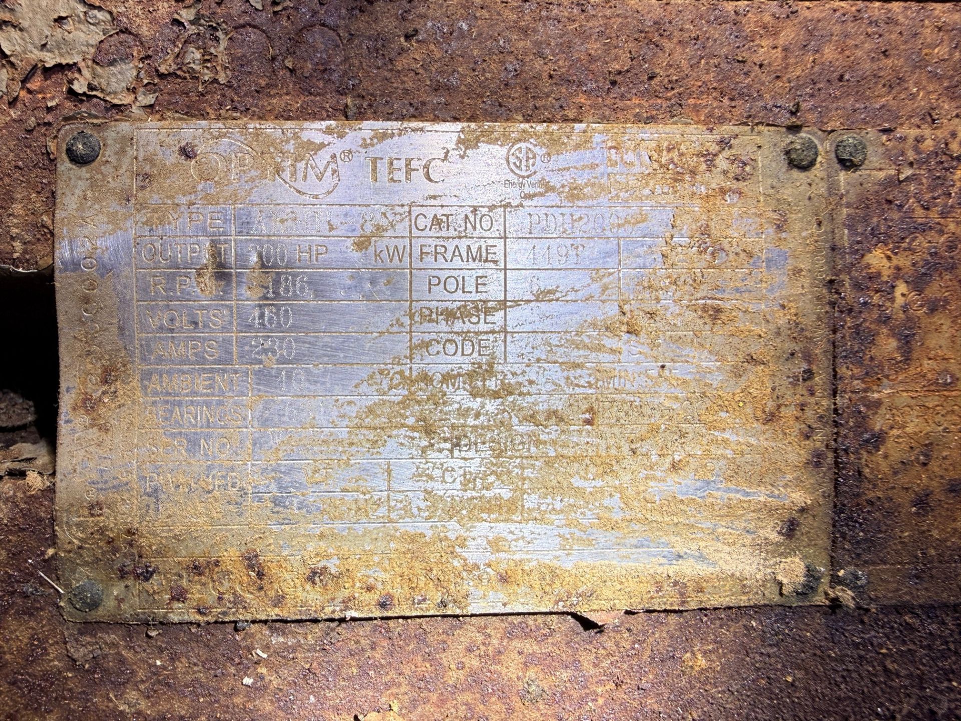 OPTIM-TEFC 200 Hp Motor, 460 V, 449T Frame (Loc. Building 11 Paper ...