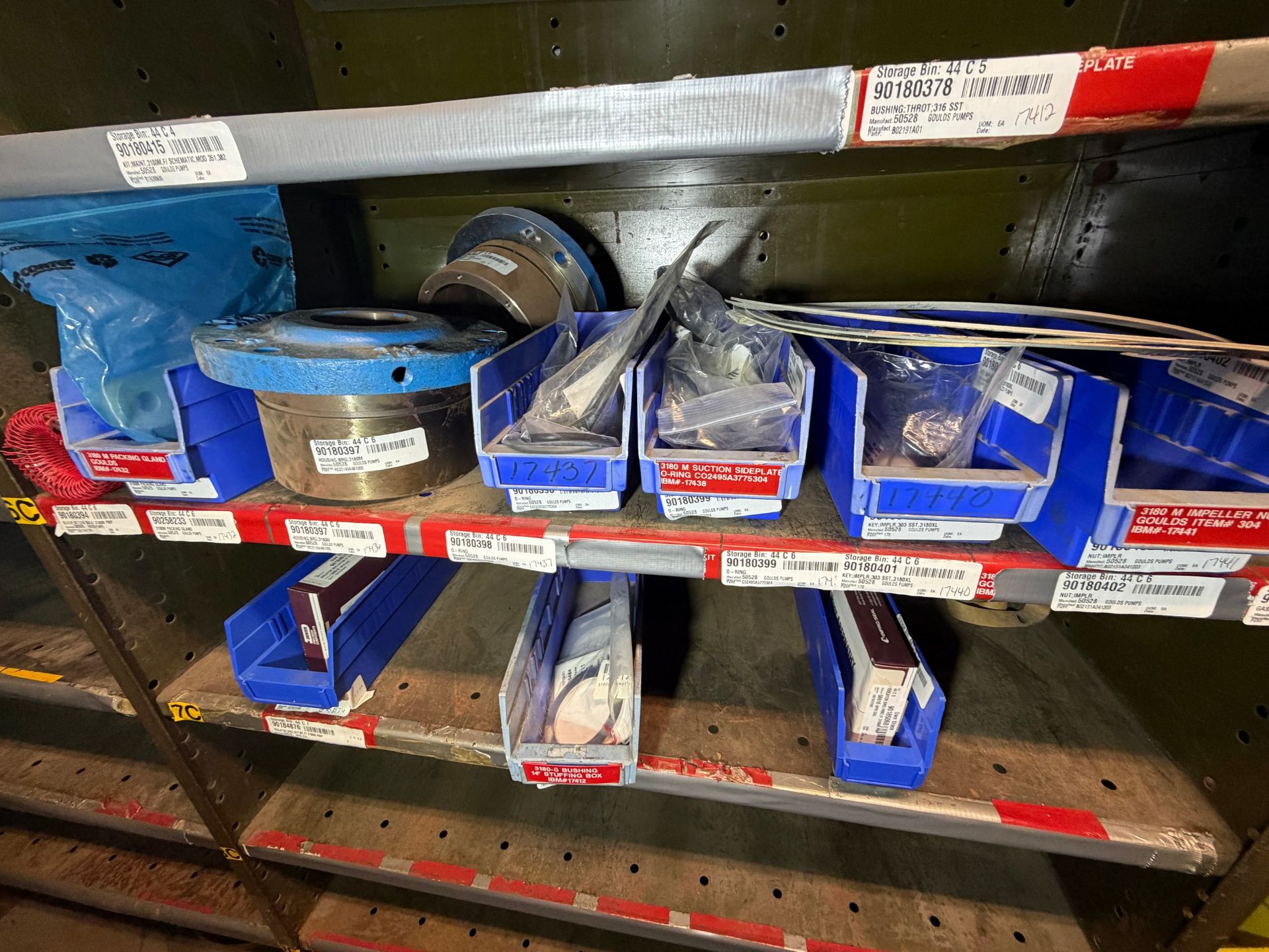 CONTENTS OF (5) SECTIONS OF STORAGE SHELVING INCLUDING GOULP PUMP ...