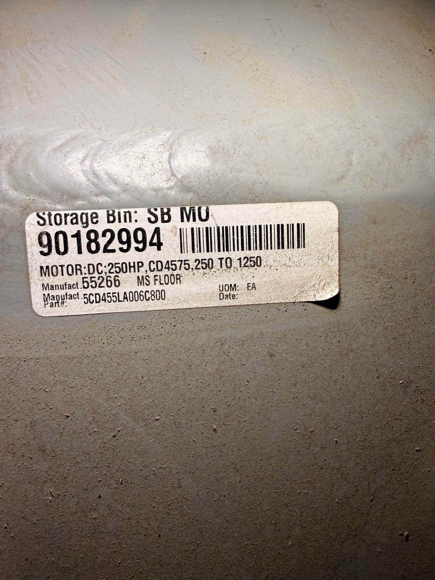 GE Motor 250Hp, 250-1250 (rpm) 250 V, 815 Amps (Loc. Sentry Building)