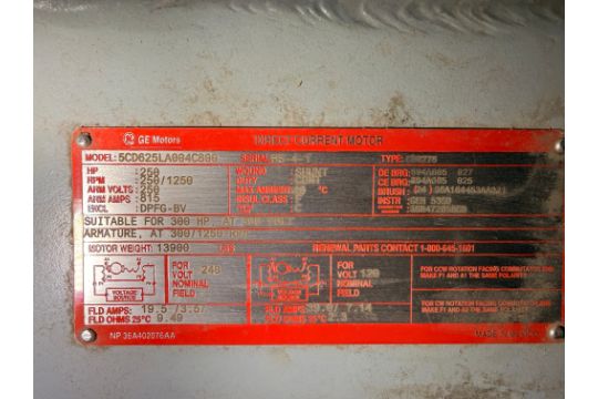 GE Motor 250Hp, 250-1250 (rpm) 250 V, 815 Amps (Loc. Sentry Building)