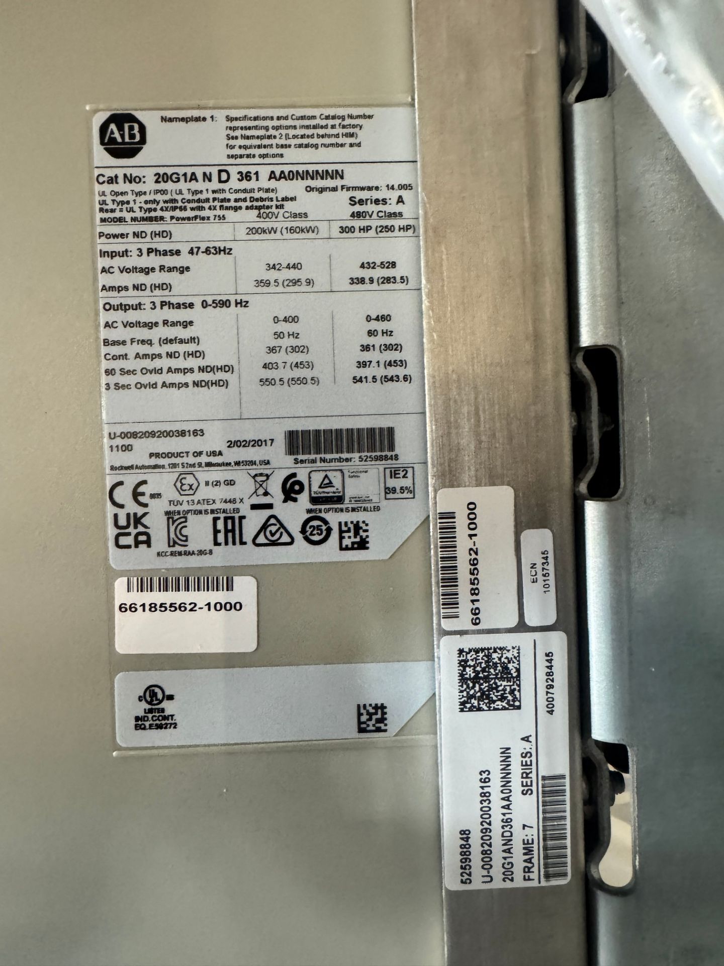 ALLEN-BRADLEY PowerFlex 755 Drive; AC, 300HPND (250HP), 480V, 3Phase ...