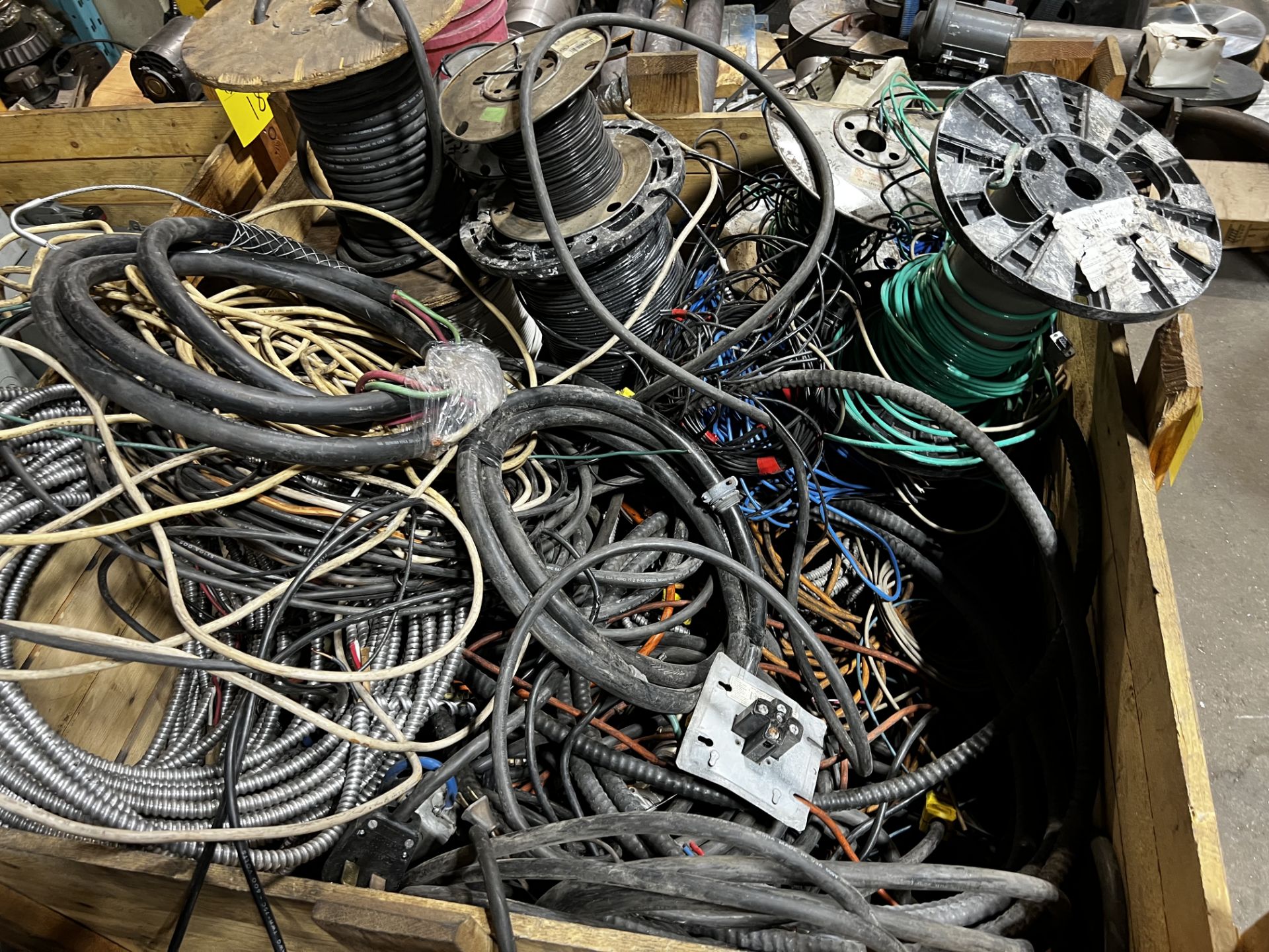 LOT OF ASST. ELECTRICAL WIRE, CABLE, ETC. (1 CRATE)