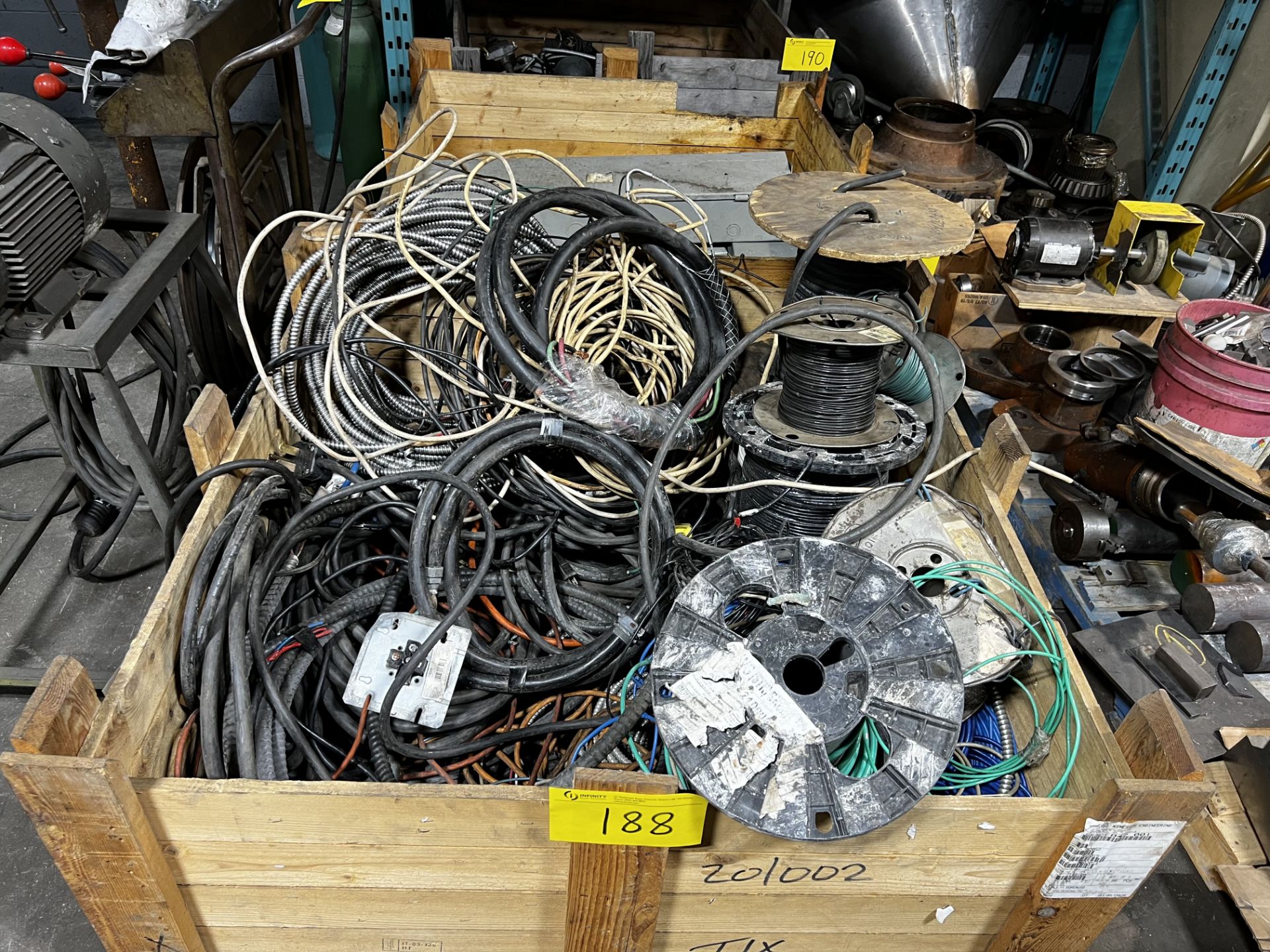 LOT OF ASST. ELECTRICAL WIRE, CABLE, ETC. (1 CRATE)
