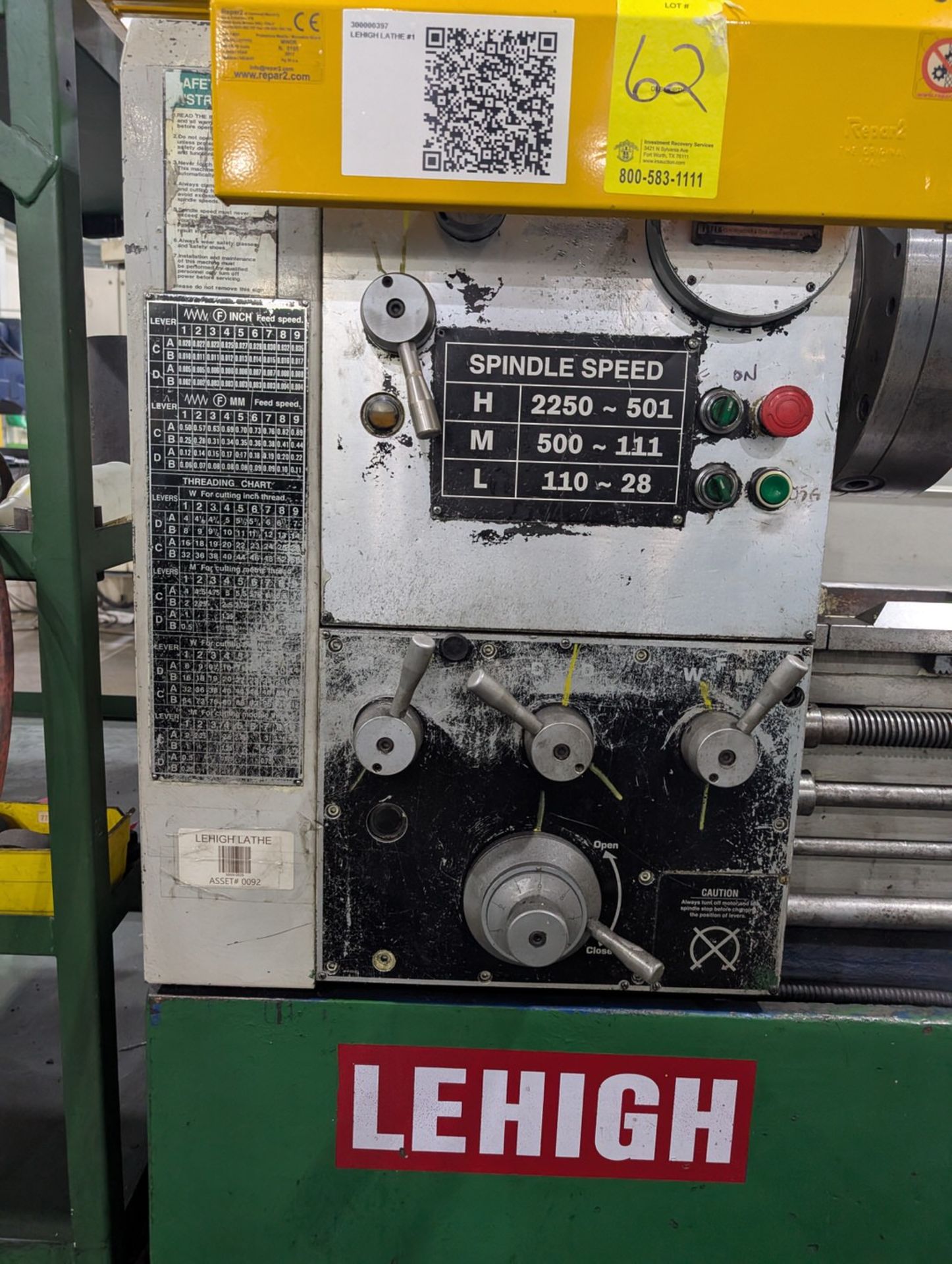 2007 Lehigh MA-2540 Lathe W/ 15-3/4" 3-Jaw Chuck; W/ Material Rack ...