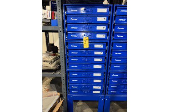 3 Fastenal 4 Drawer Cabinets with Socket Screws, Caps, Bolts, Et. Stacked