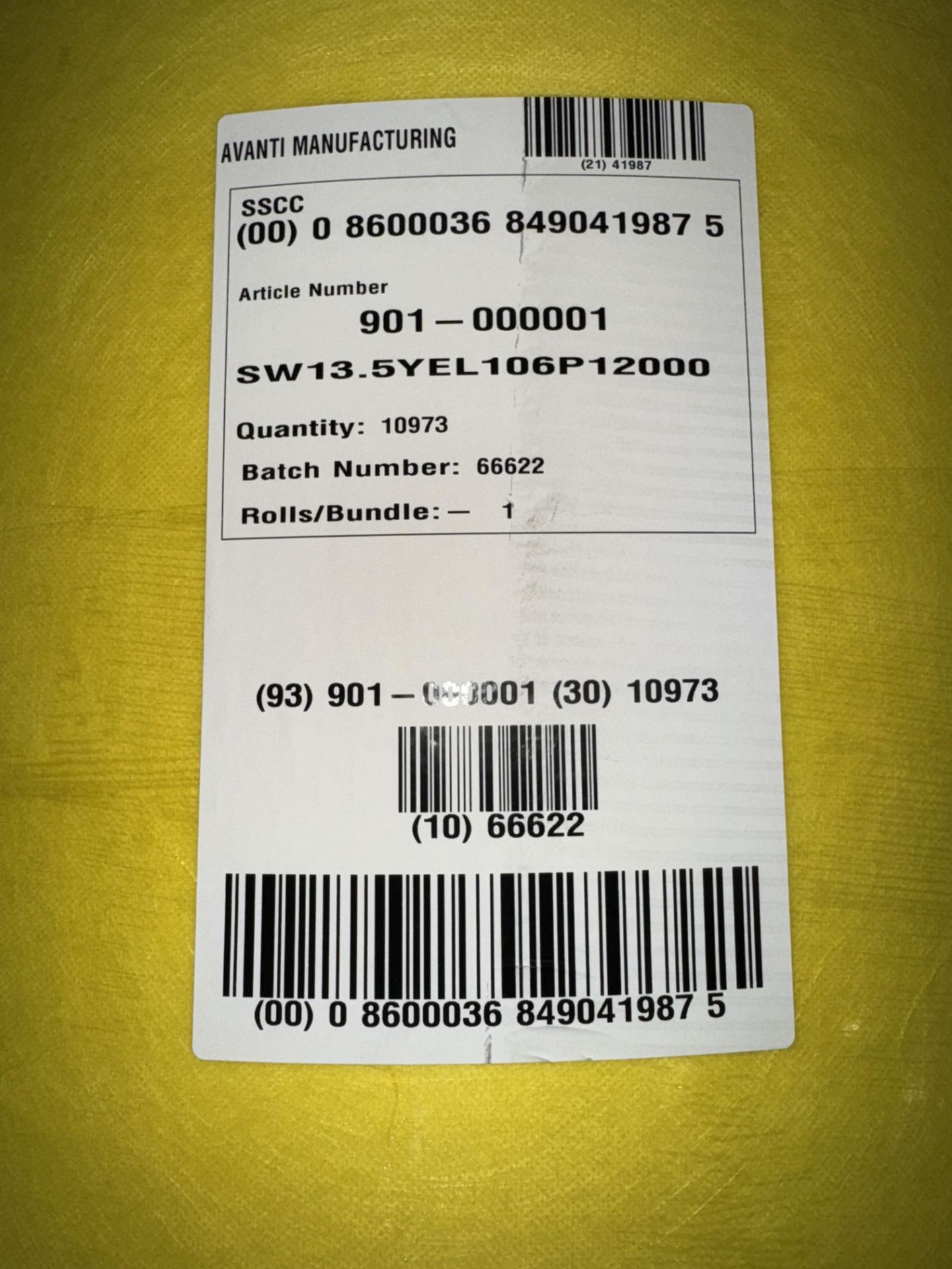 LOT (6) Rolls of Yellow Avanti #901-000001